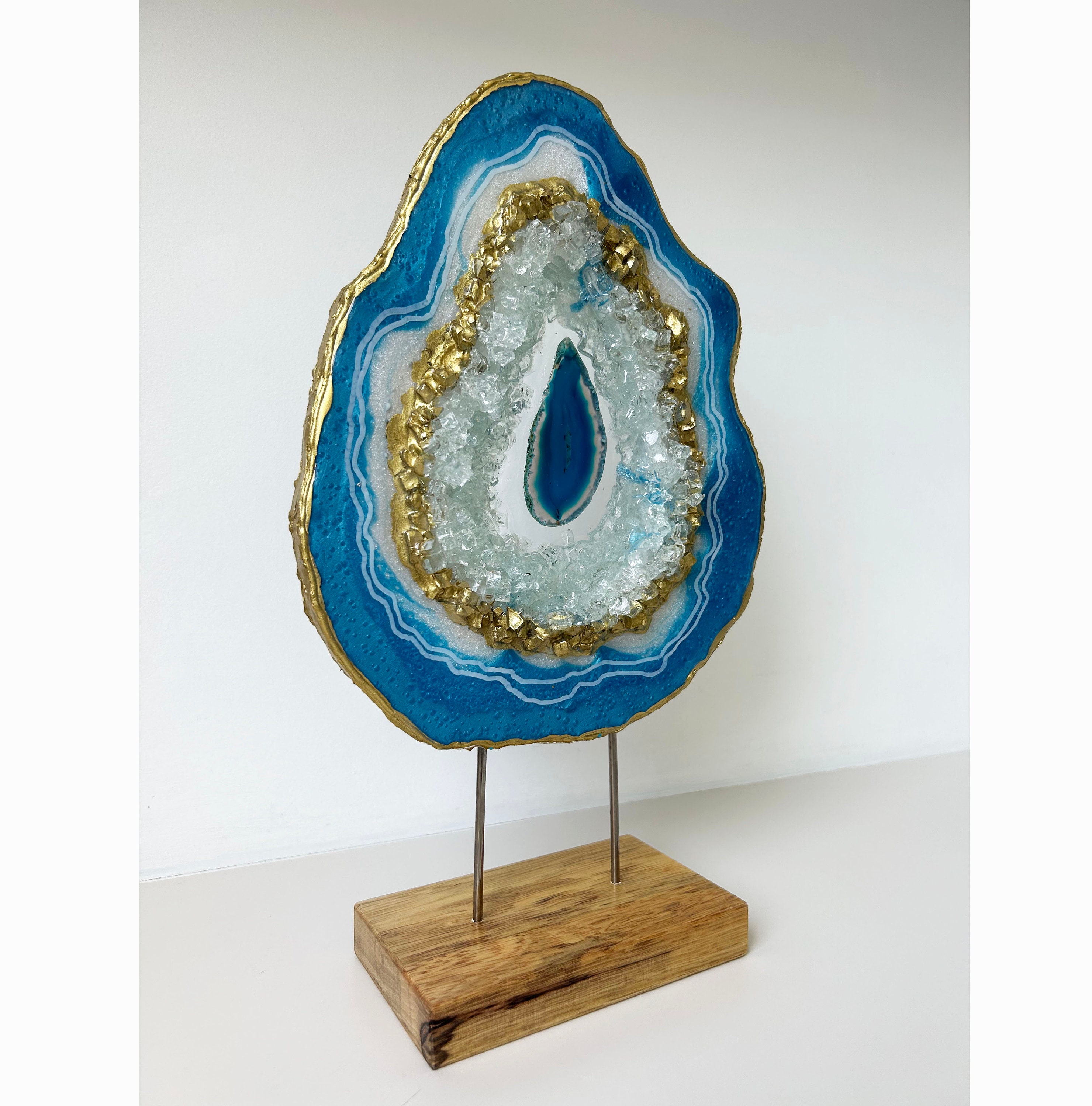 Floating Agate. Geode Slice Blue & Gold, Unique Gift, Home Decor ...