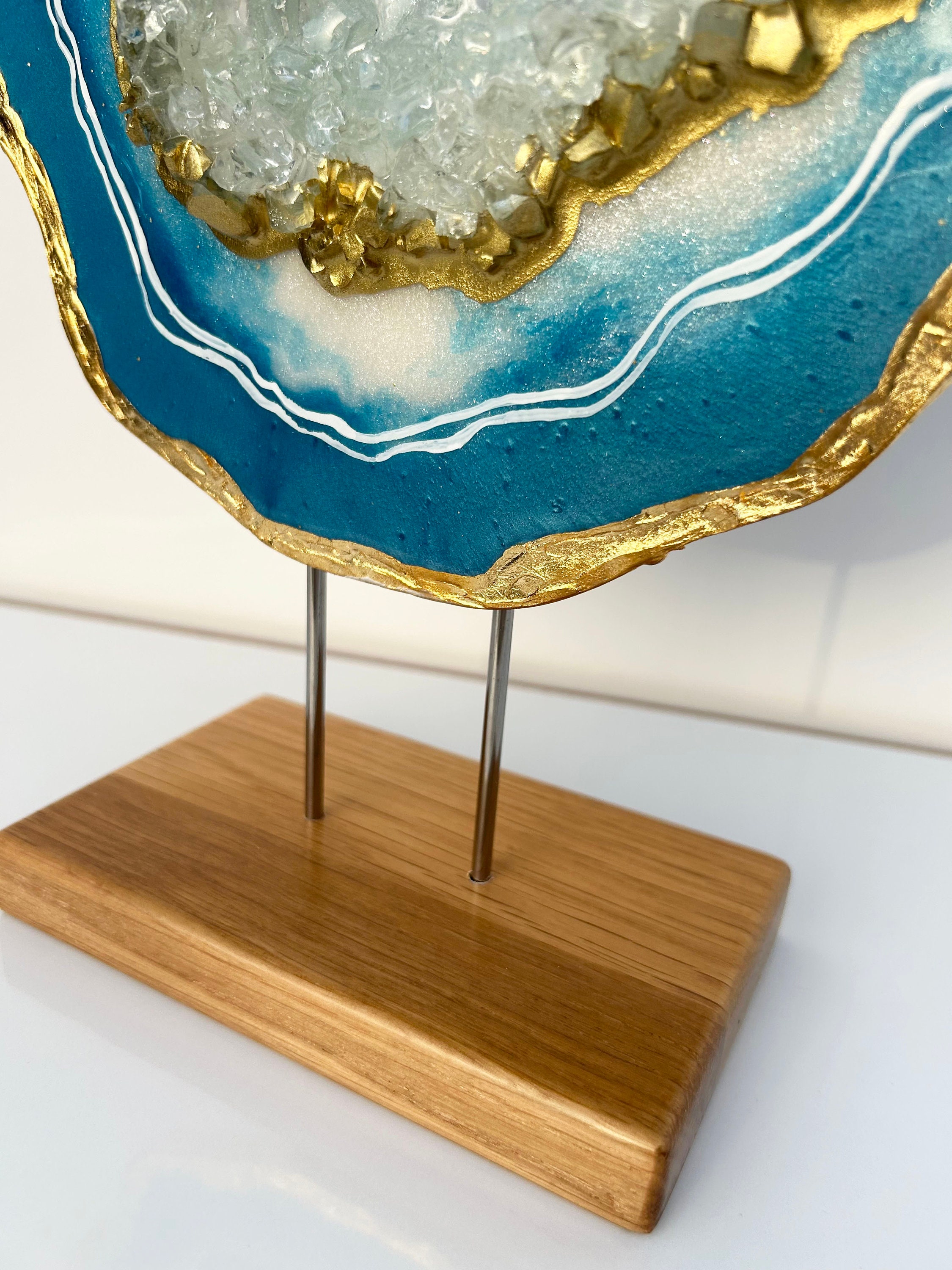 Floating Agate. Geode Slice Blue & Gold, Unique Gift, Home Decor ...