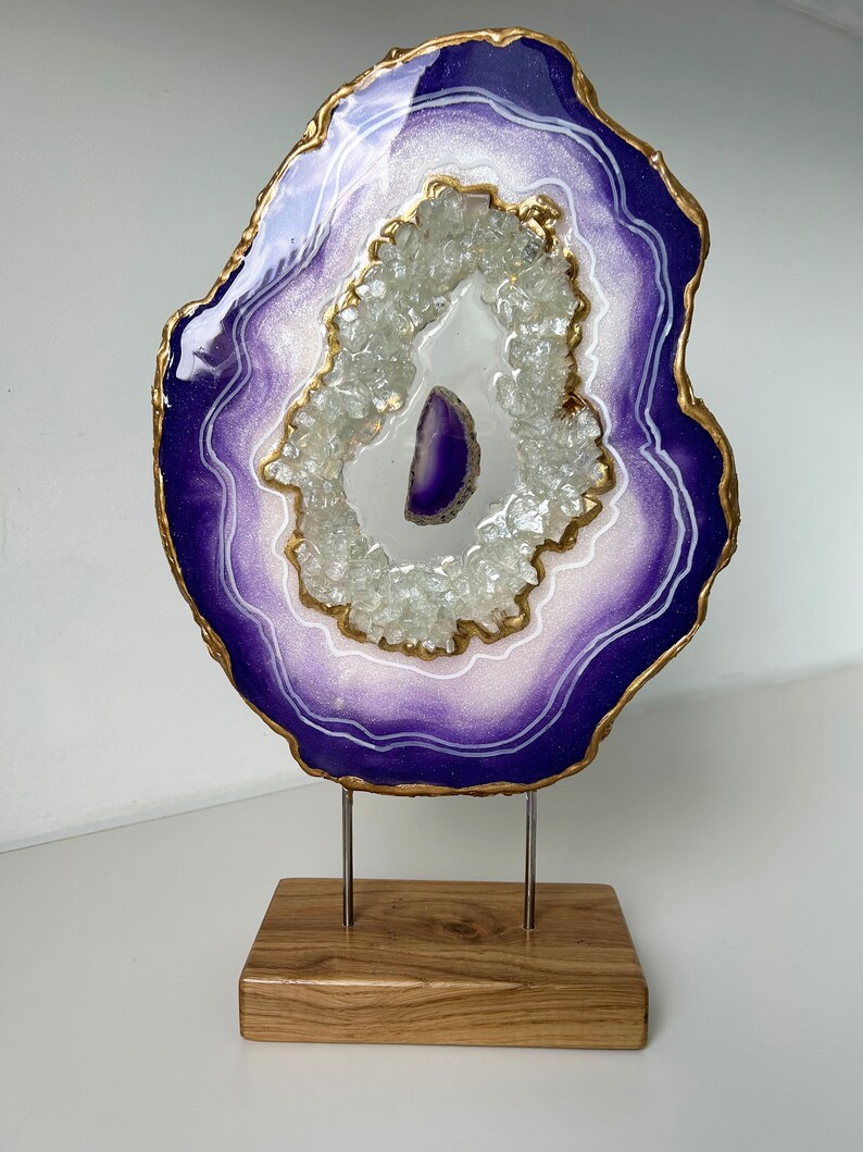 Floating Amethyst. Geode Slice Purple & Gold, Unique Gift, Home Decor ...
