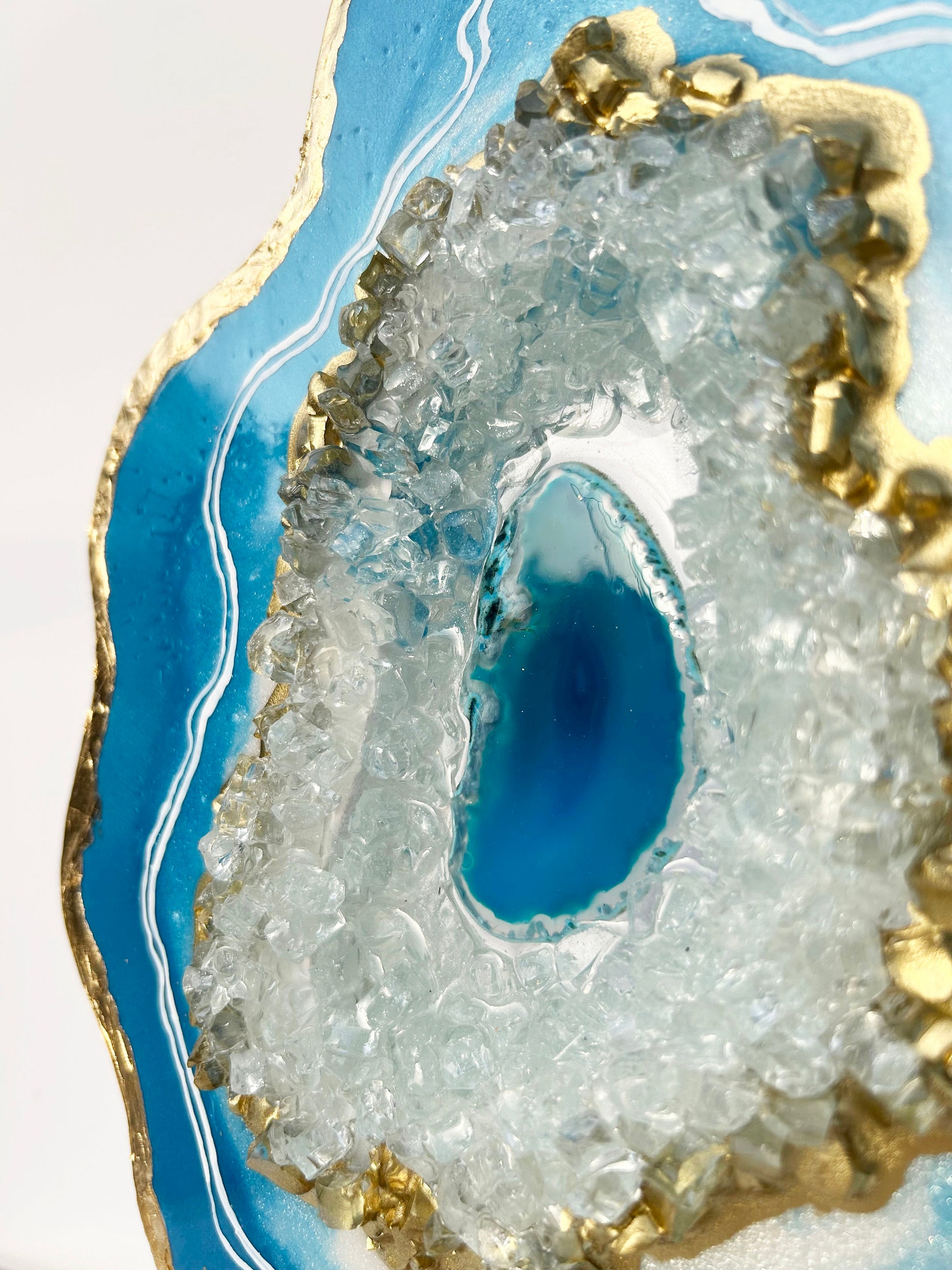 Floating Agate. Geode Slice Blue & Gold, Unique Gift, Home Decor ...