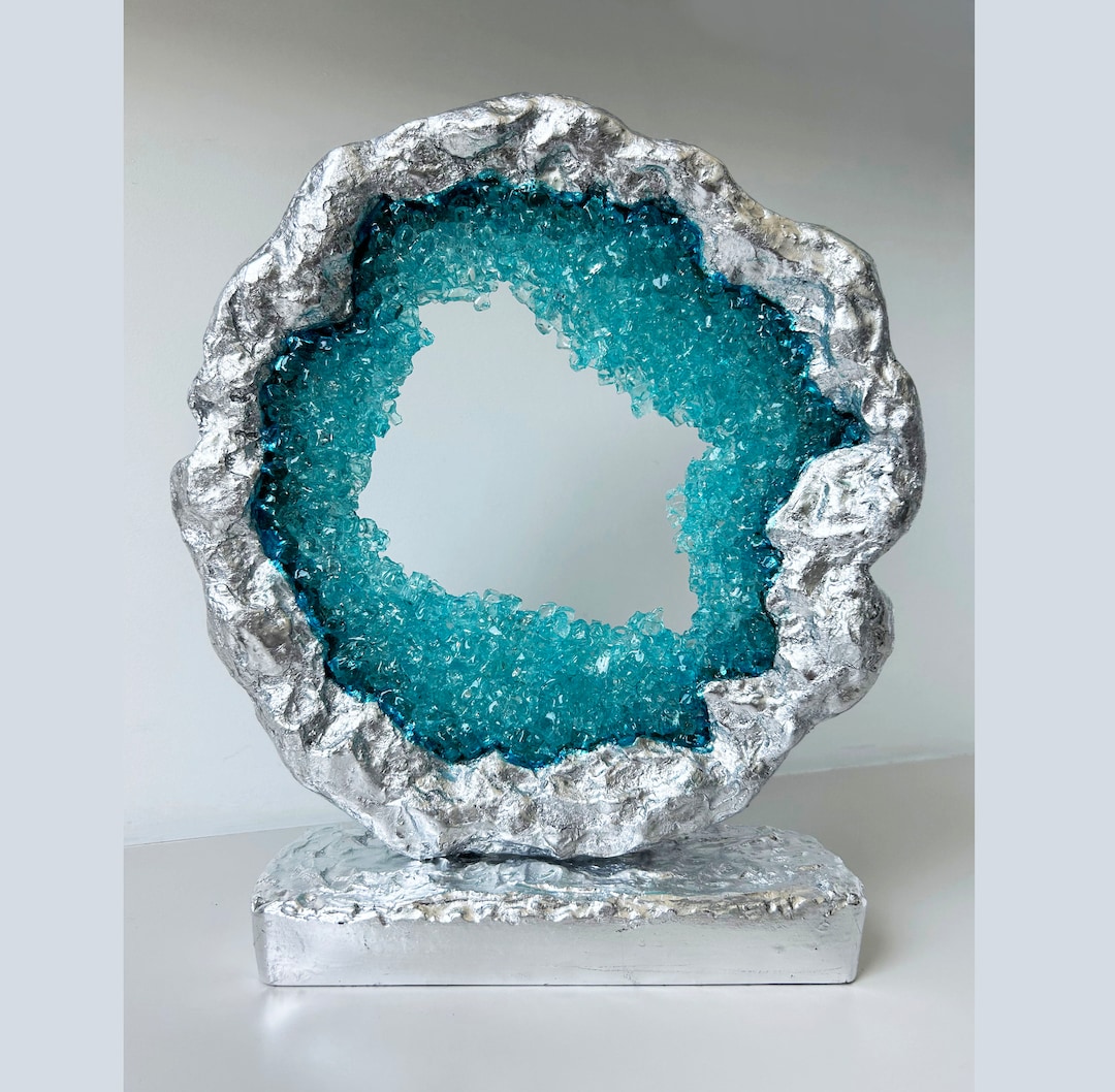 3D Silver Round Geode, Geode Unique Gift, Home Decor, Geode Sculpture ...