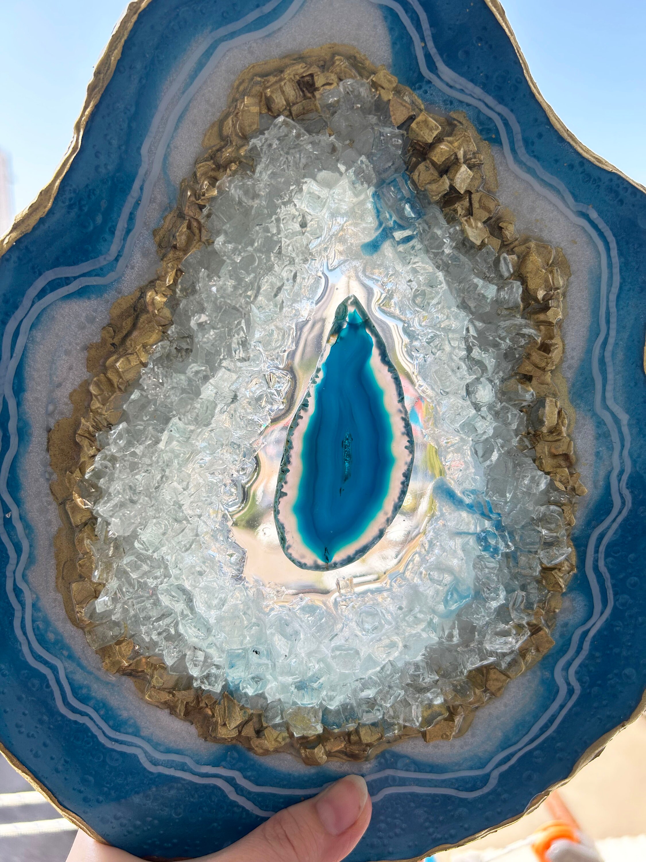 Floating Agate. Geode Slice Blue & Gold, Unique Gift, Home Decor ...