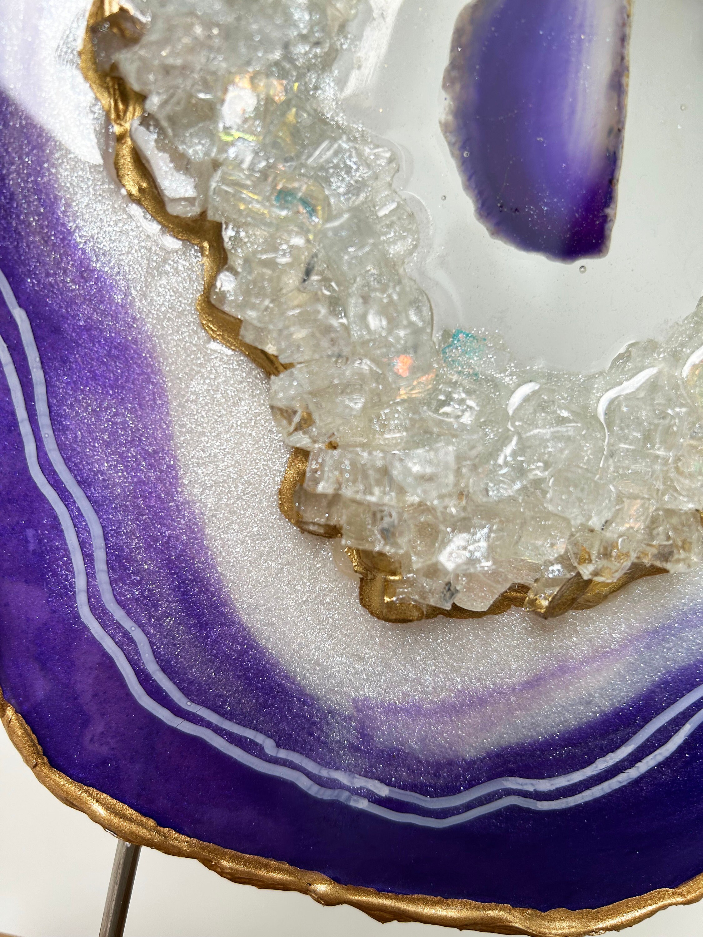 Floating Amethyst. Geode Slice Purple & Gold, Unique Gift, Home Decor ...