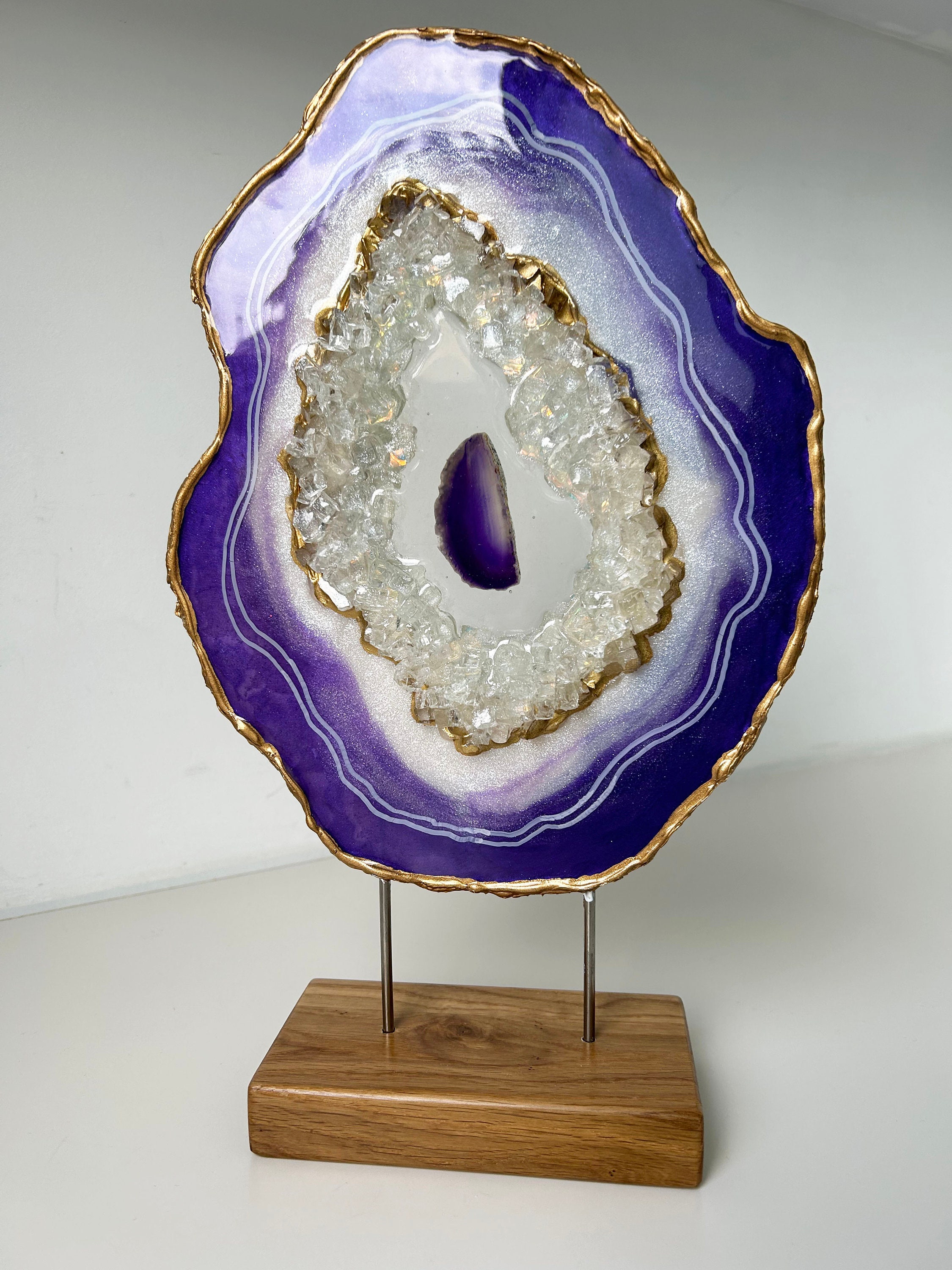 Floating Amethyst. Geode Slice Purple & Gold, Unique Gift, Home Decor ...