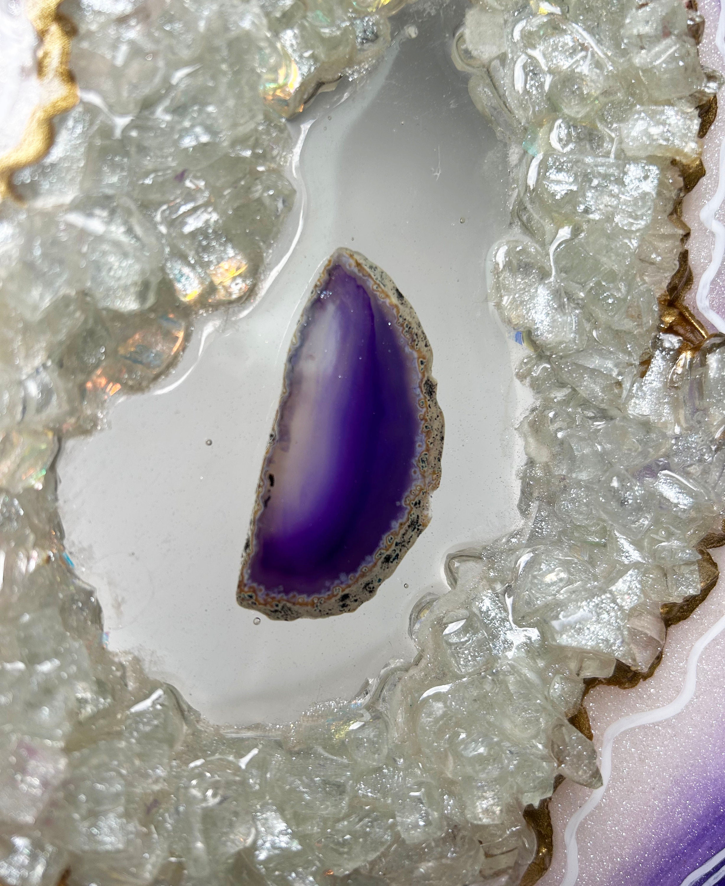 Floating Amethyst. Geode Slice Purple & Gold, Unique Gift, Home Decor ...