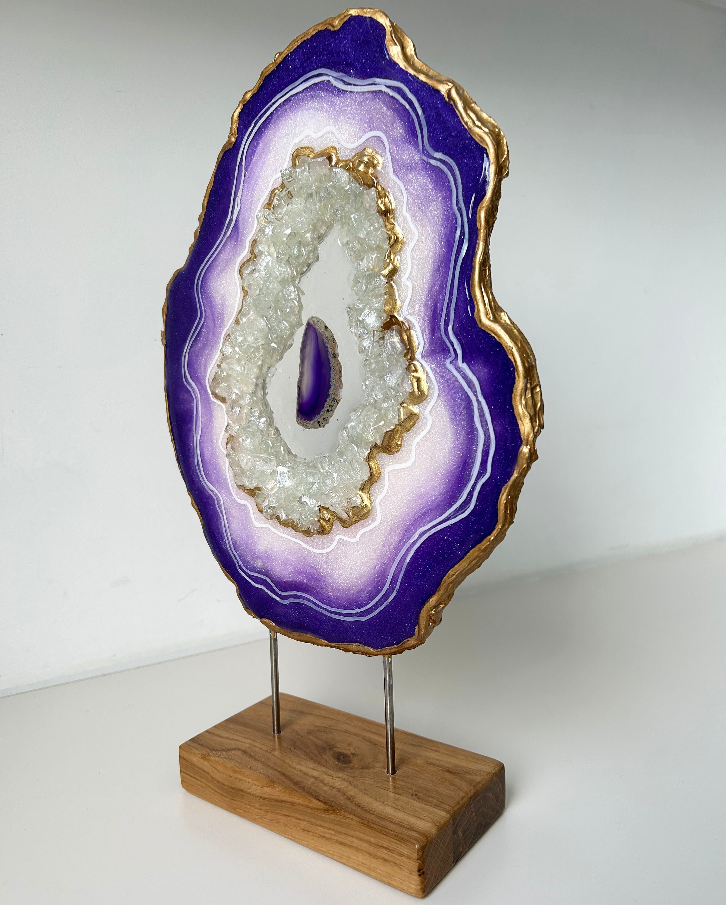 Floating Amethyst. Geode Slice Purple & Gold, Unique Gift, Home Decor ...