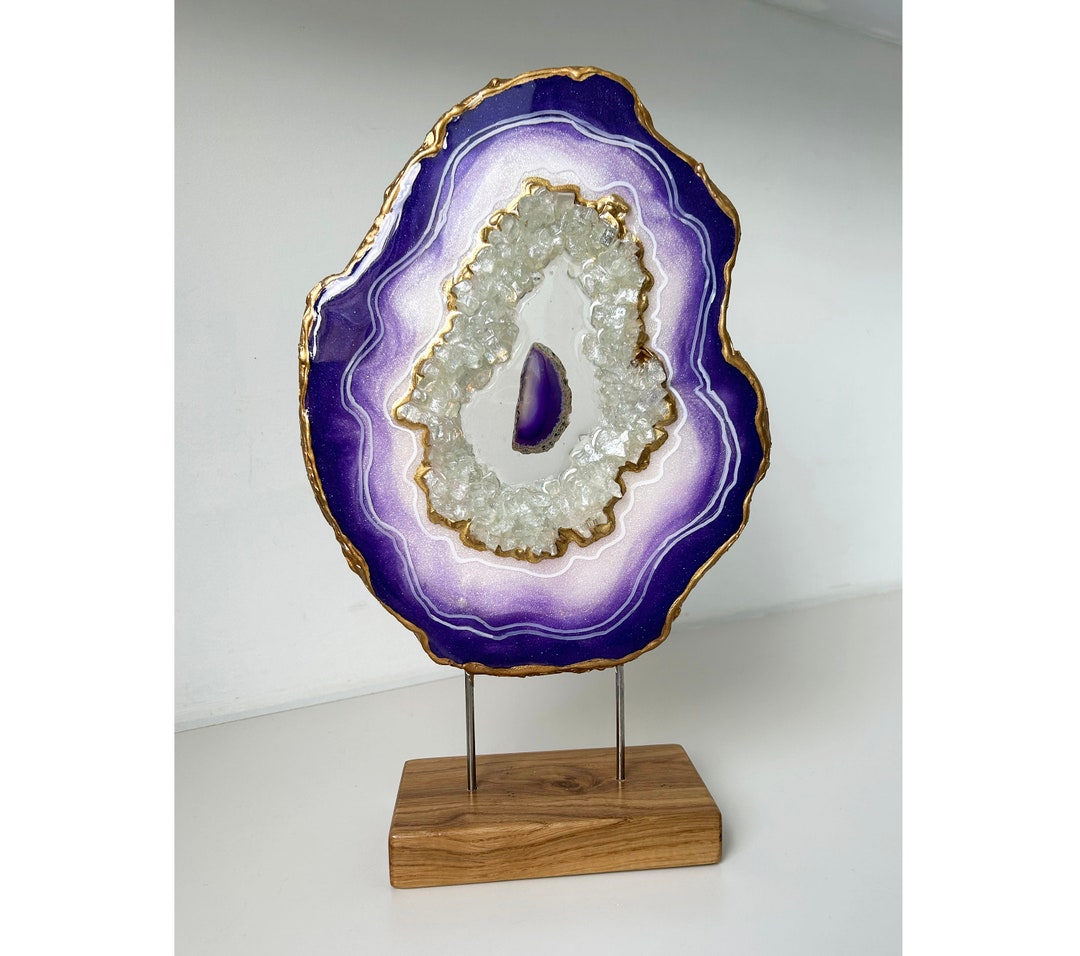 Floating Amethyst. Geode Slice Purple & Gold, Unique Gift, Home Decor ...