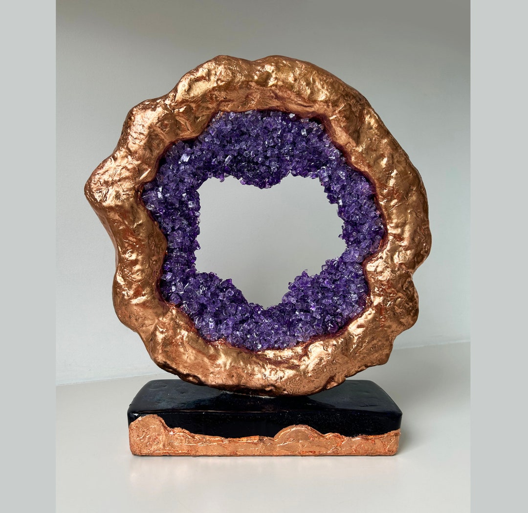 3D Rose Gold With Purple Glass Inclusion Round Geode, Geode Unique Gift ...