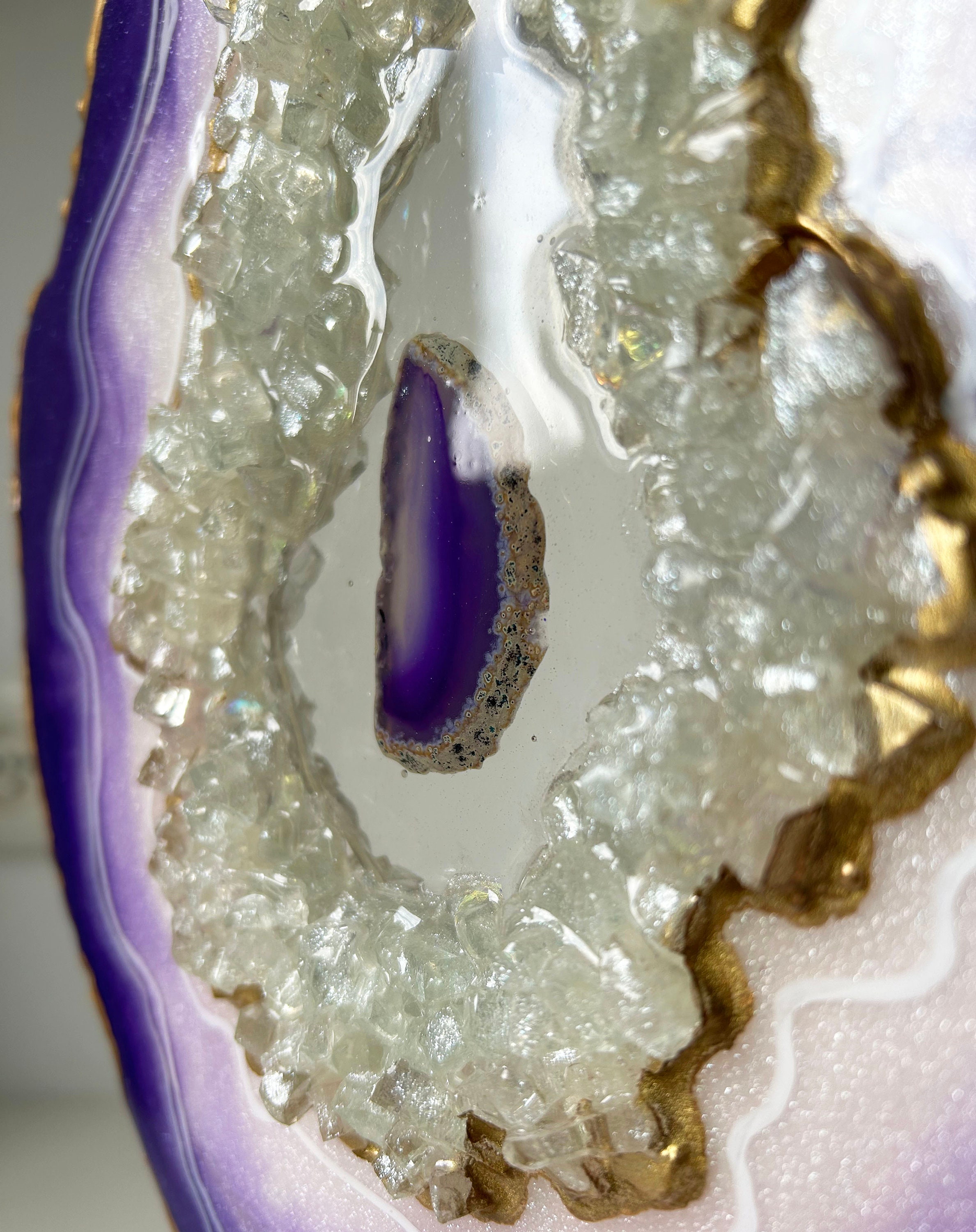 Floating Amethyst. Geode Slice Purple & Gold, Unique Gift, Home Decor ...