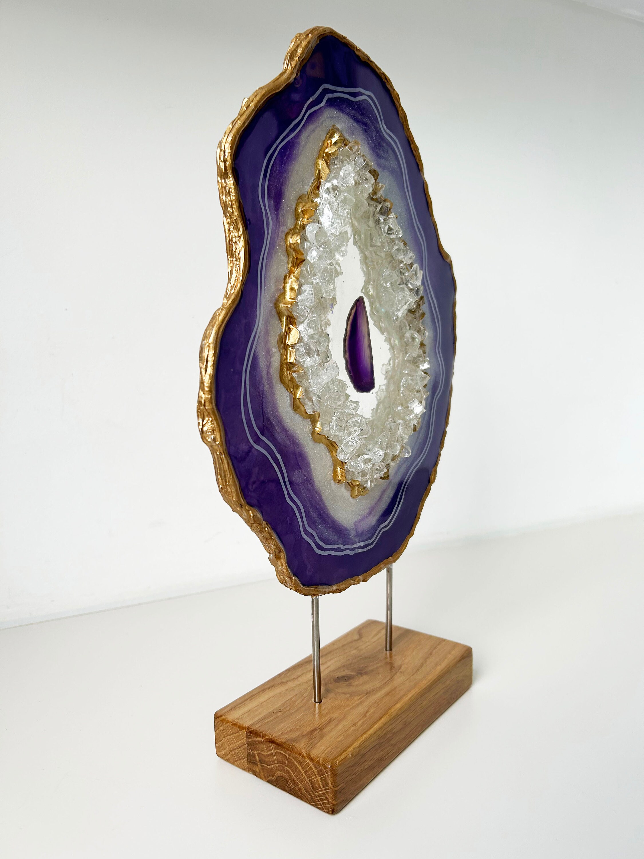 Floating Amethyst. Geode Slice Purple & Gold, Unique Gift, Home Decor ...