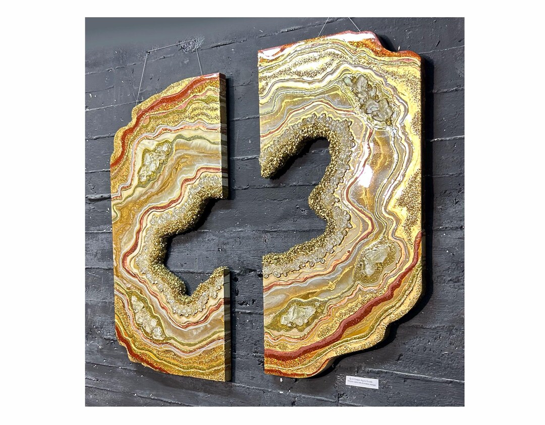 Gold - Copper Agate Geode. Resin Geode Art XXL Freeform Geode / Resin ...