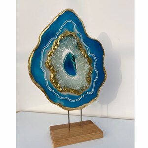 Floating Agate. Geode Slice Blue & Gold, Unique Gift, Home Decor ...
