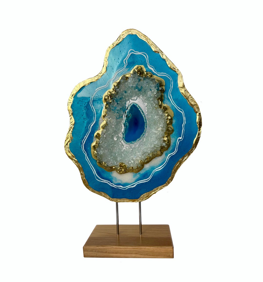 Floating Agate. Geode Slice Blue & Gold, Unique Gift, Home Decor ...