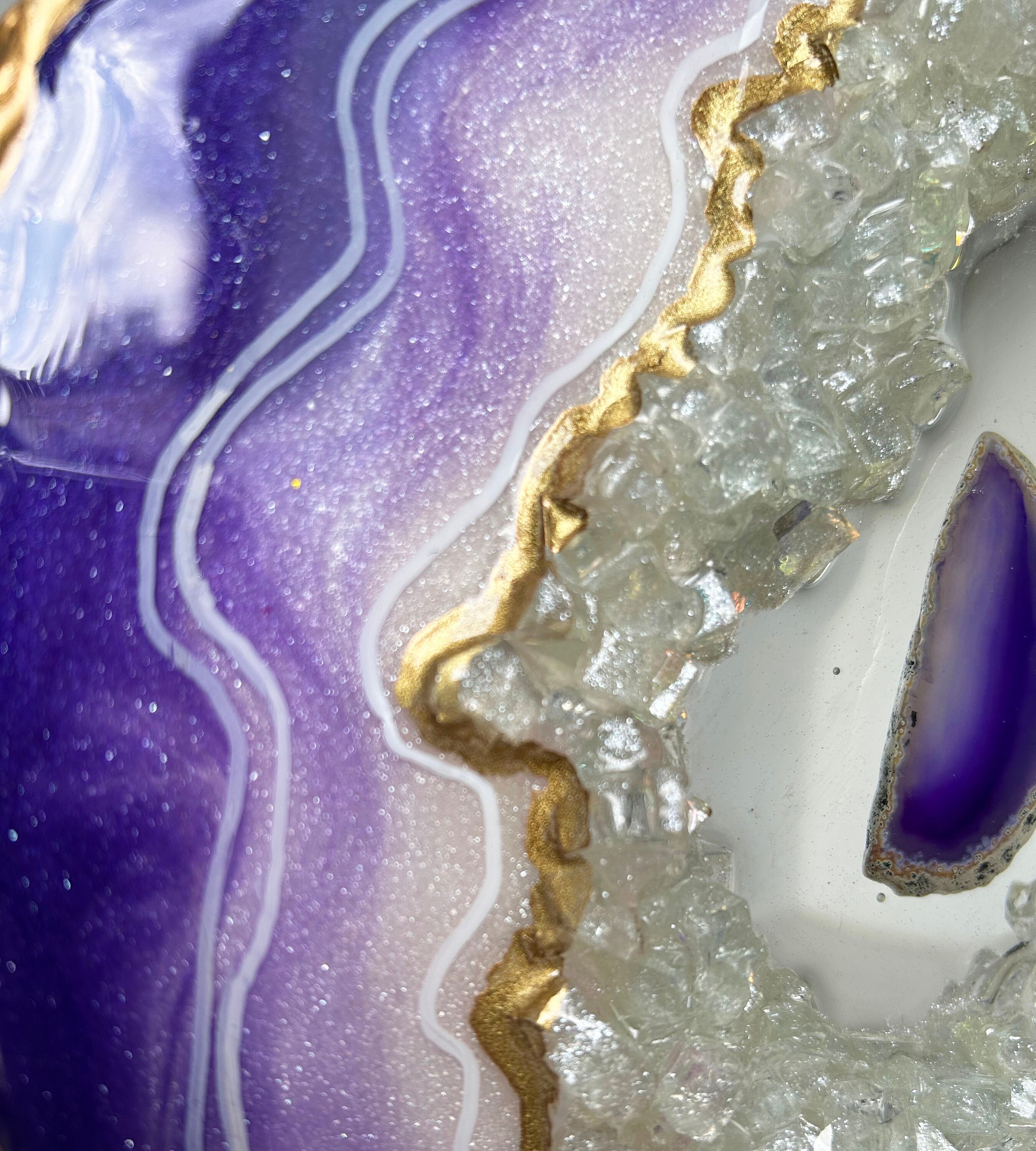 Floating Amethyst. Geode Slice Purple & Gold, Unique Gift, Home Decor ...