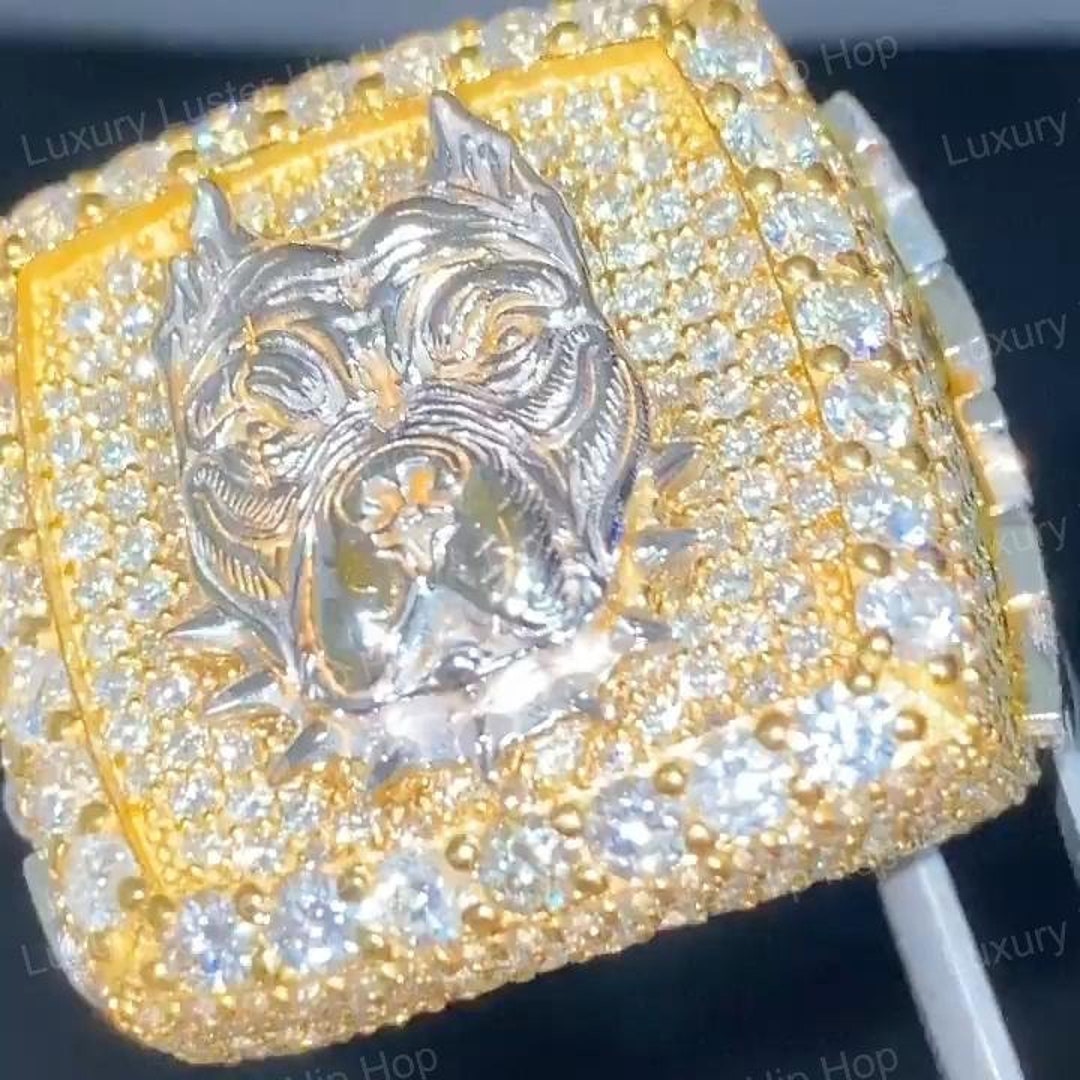 Iced Out Dog Animal Round Cut Diamond Wedding Men's Ring,hip Hop ...