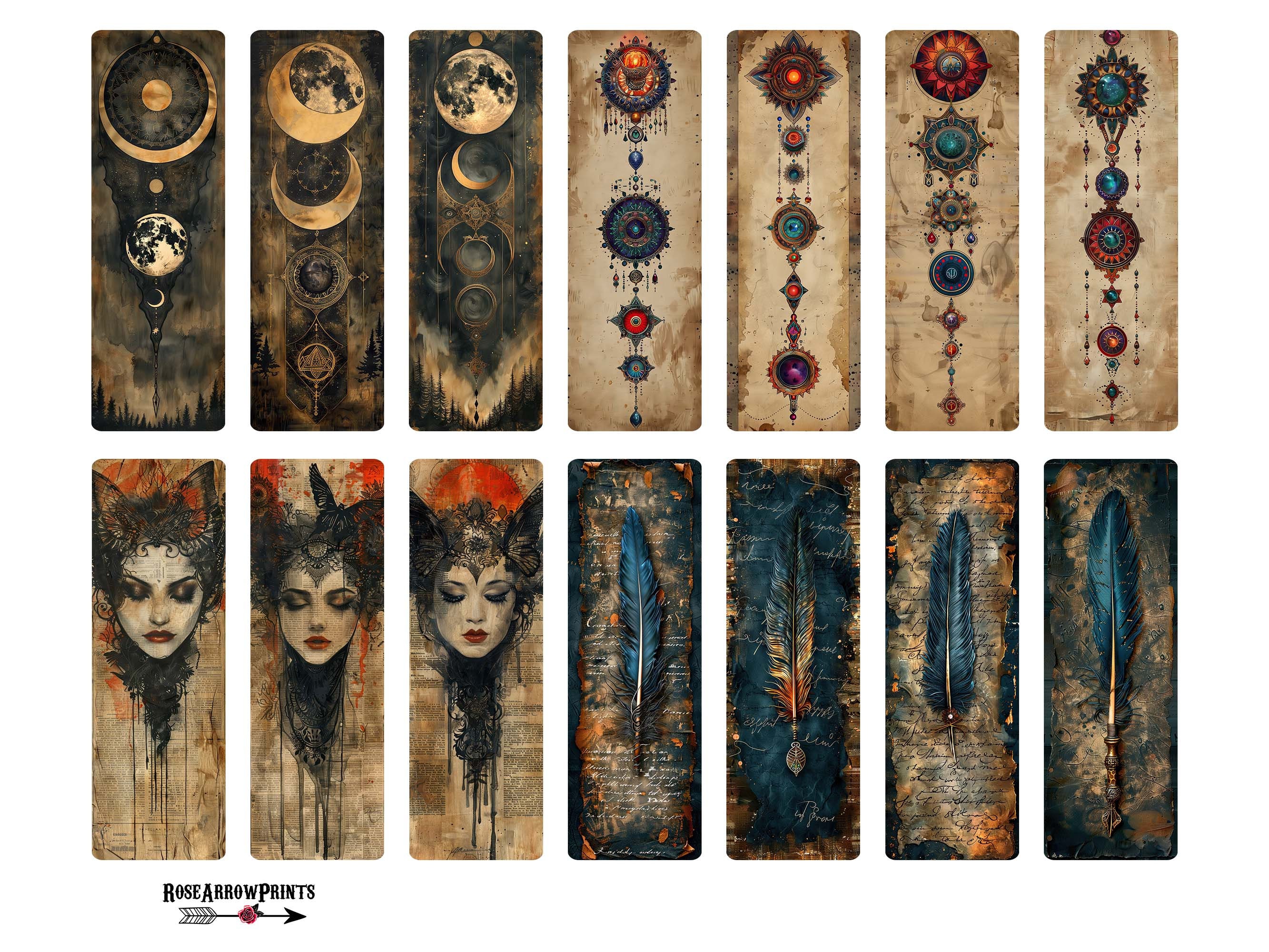 Best Selling Gothic Bookmarks Printable PNG Bundle Victorian Dark ...