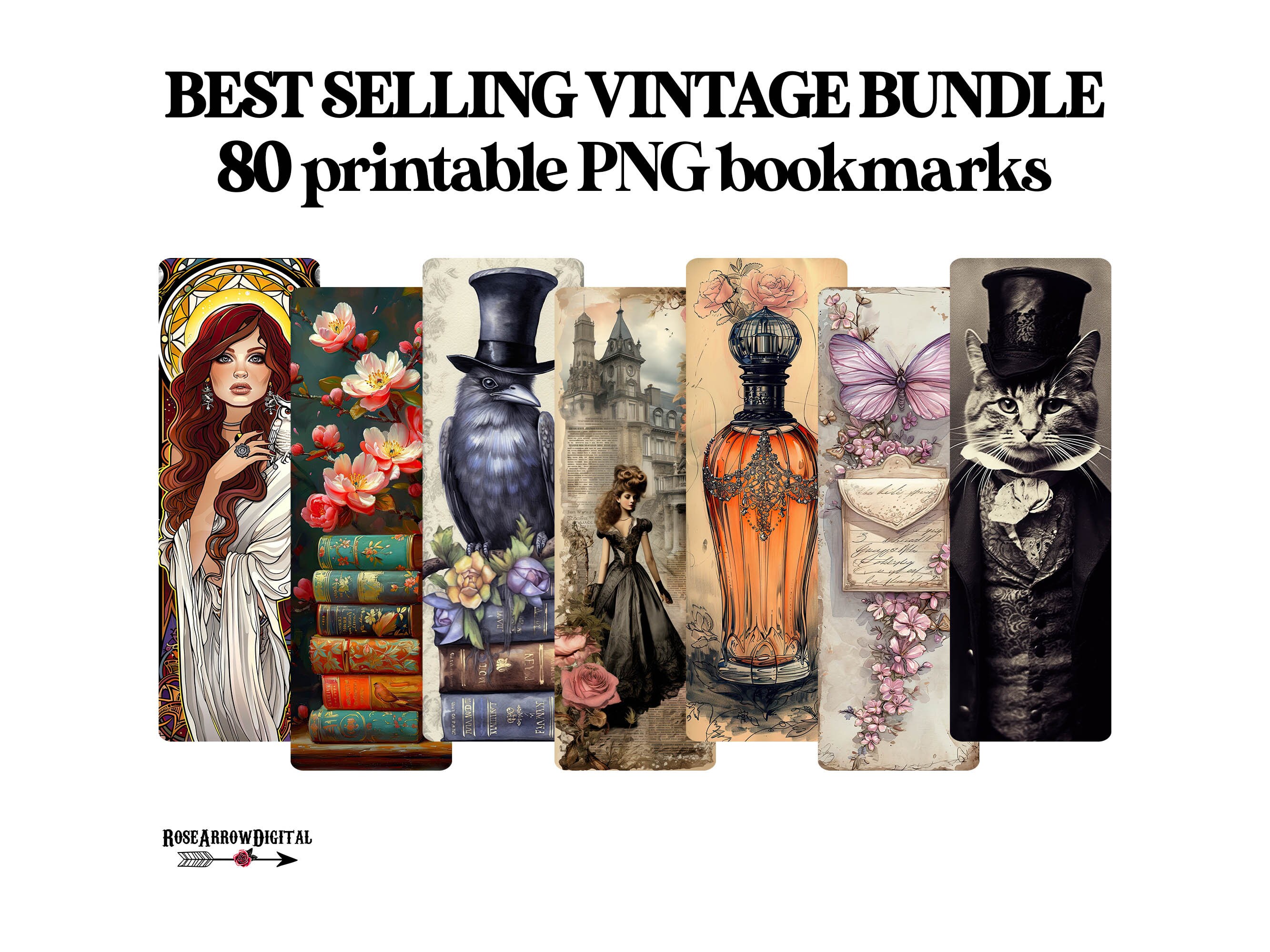 Vintage Victorian Bookmarks Printable PNG Bundle Gothic Steampunk ...