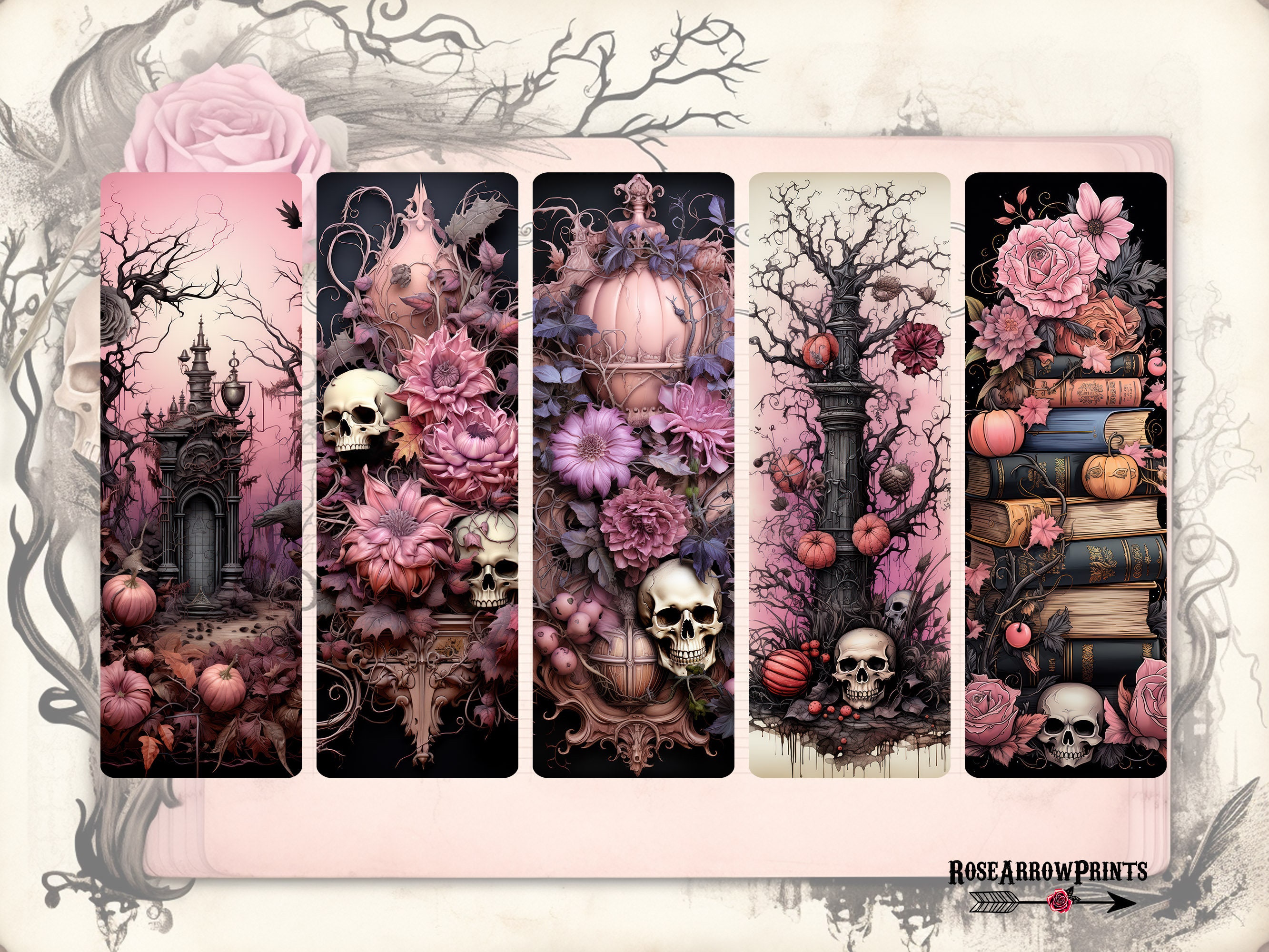 Halloween Dark Academia Bookmarks Printable PNG Bundle | Gothic Spooky ...
