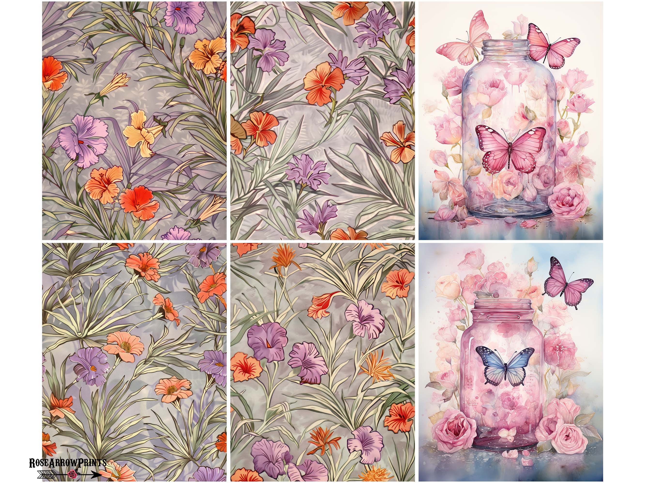 Spring Junk Journal Scrapbook Printable Background Pages Bundle Floral ...