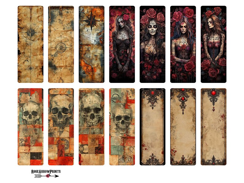 Best Selling Gothic Bookmarks Printable PNG Bundle Victorian Dark ...