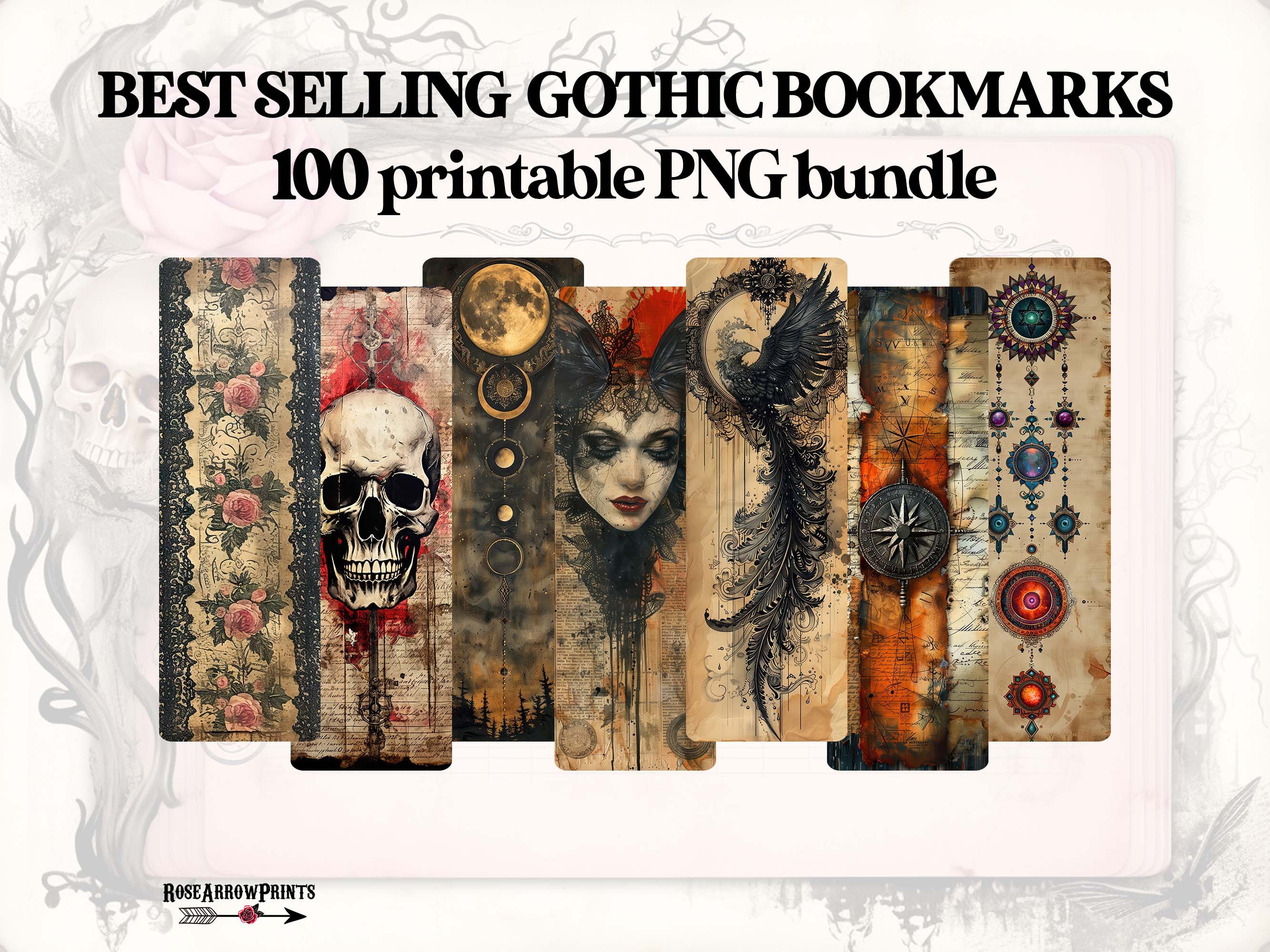 Best Selling Gothic Bookmarks Printable PNG Bundle Victorian Dark ...