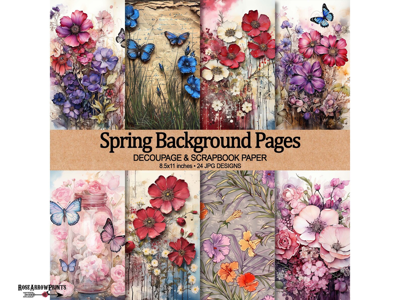 Spring Junk Journal Scrapbook Printable Background Pages Bundle Floral ...