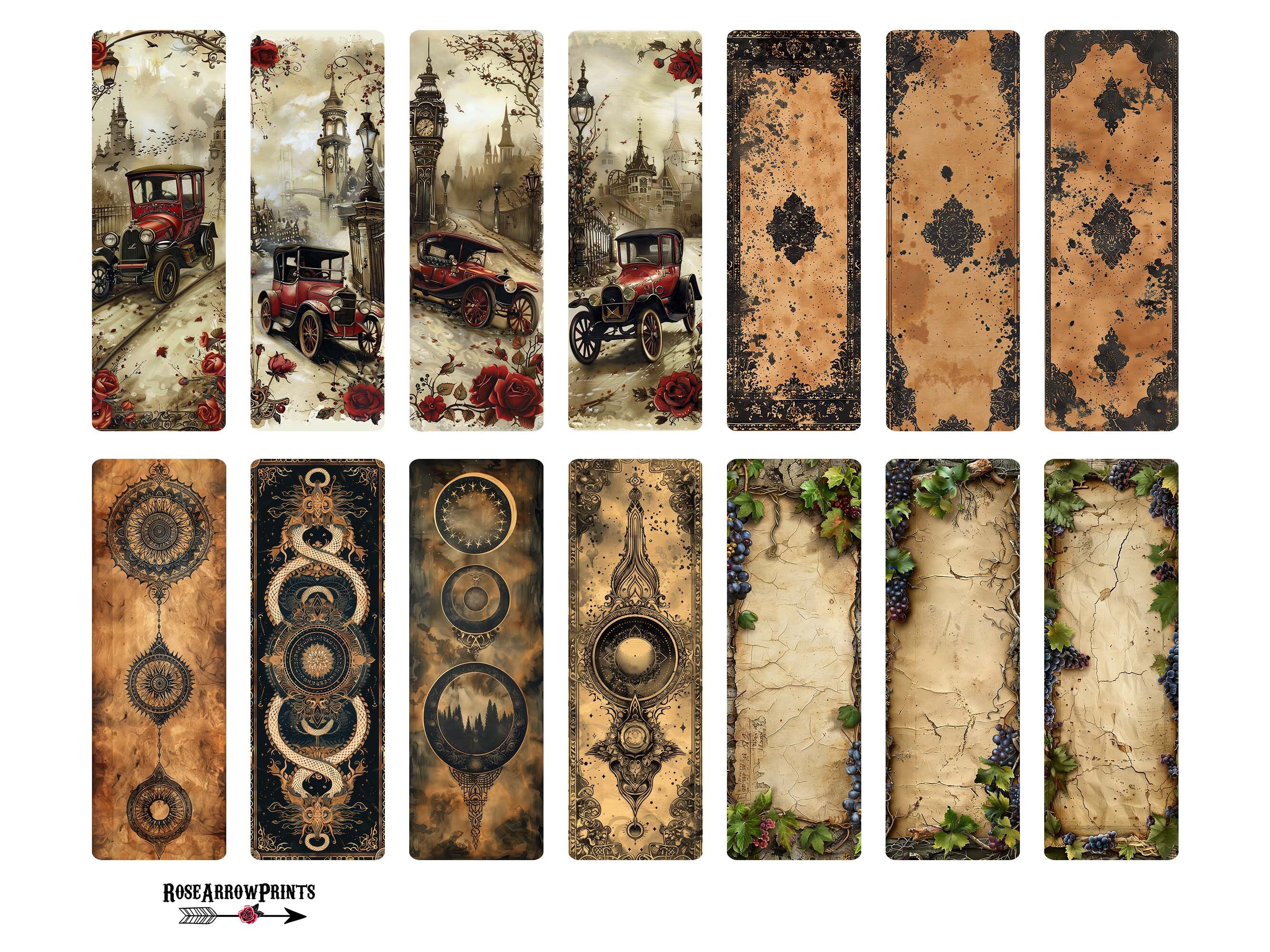 Best Selling Gothic Bookmarks Printable PNG Bundle Victorian Dark ...