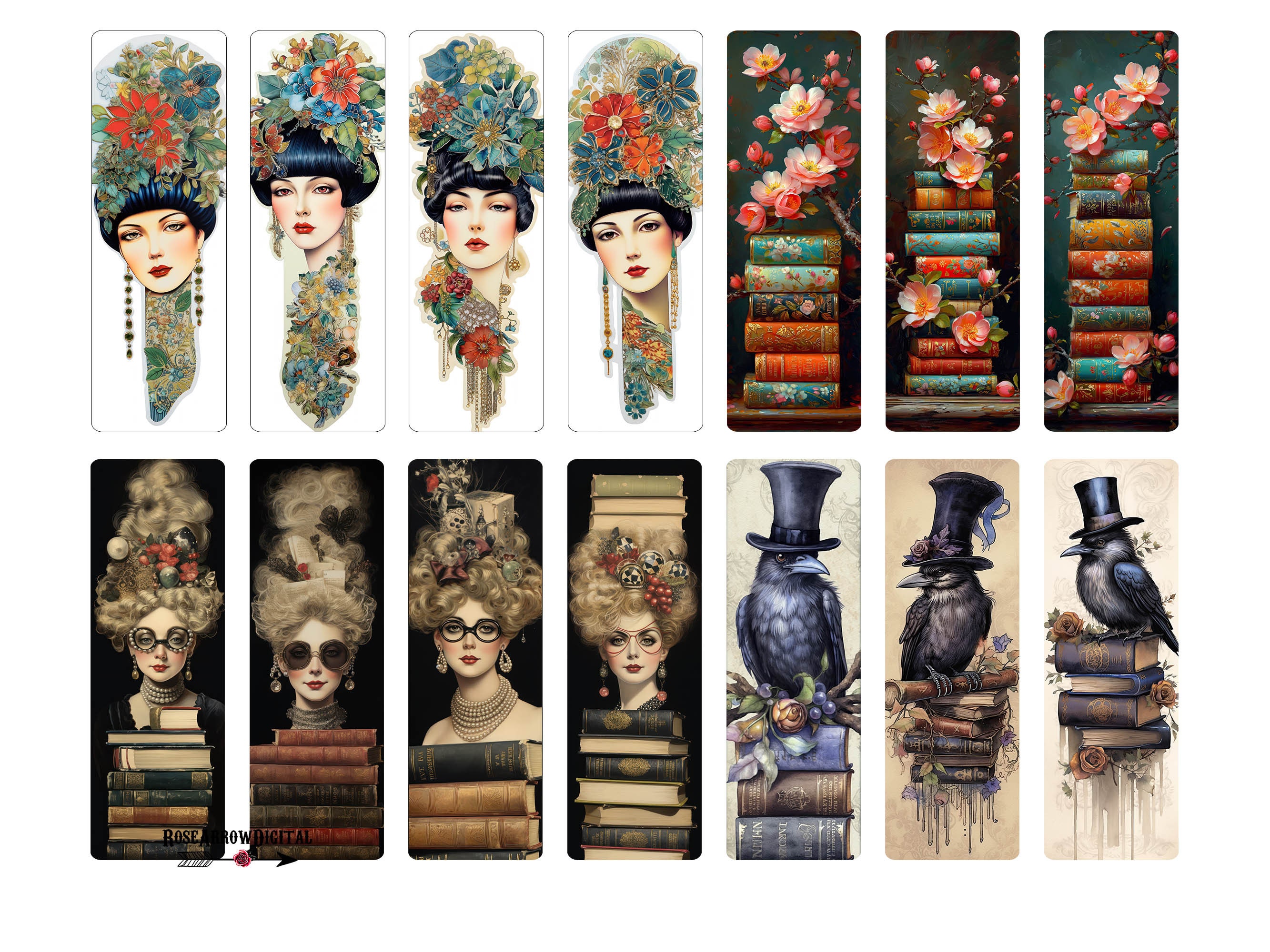 Vintage Victorian Bookmarks Printable PNG Bundle Gothic Steampunk ...