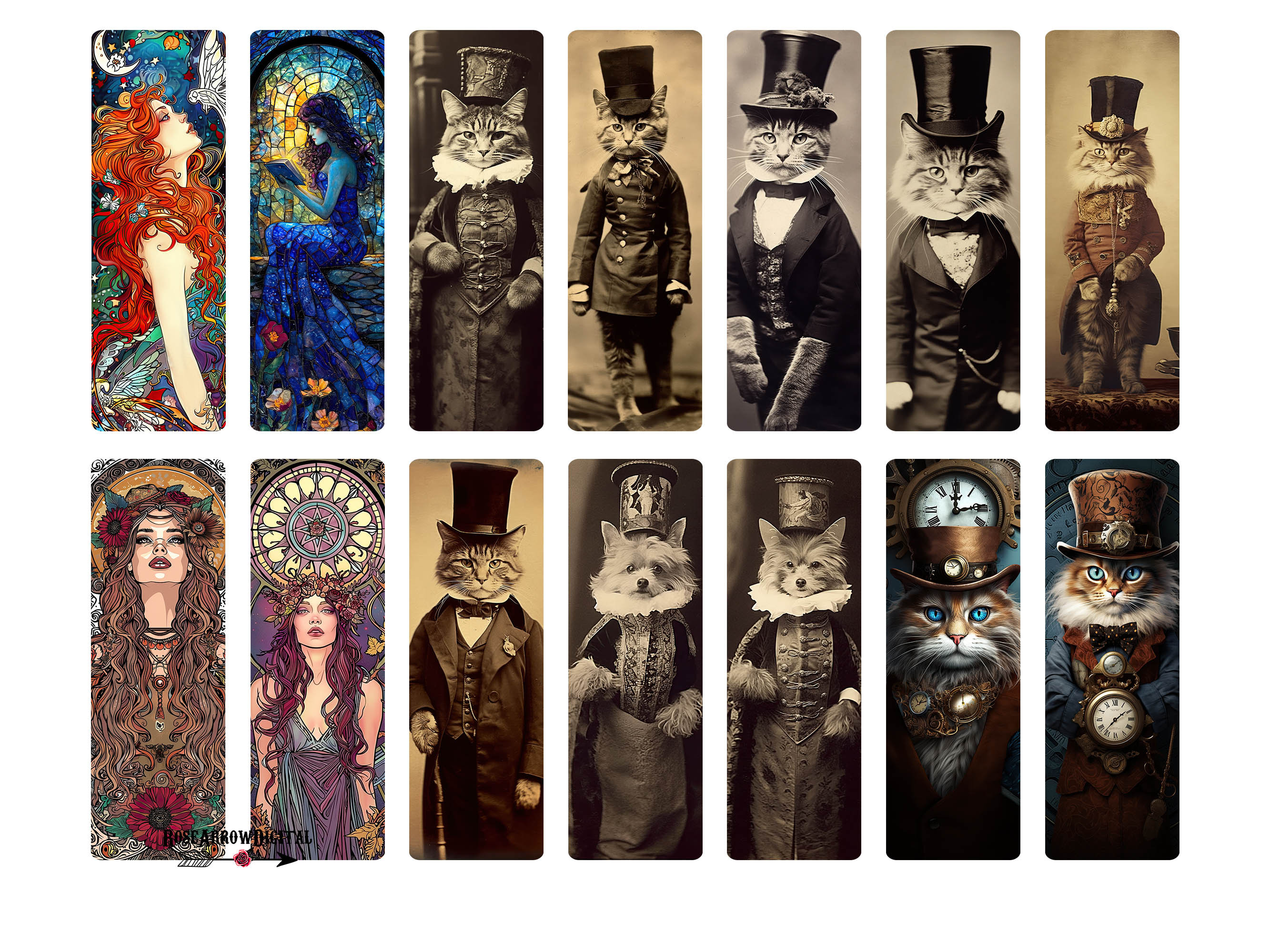Vintage Victorian Bookmarks Printable PNG Bundle Gothic Steampunk ...