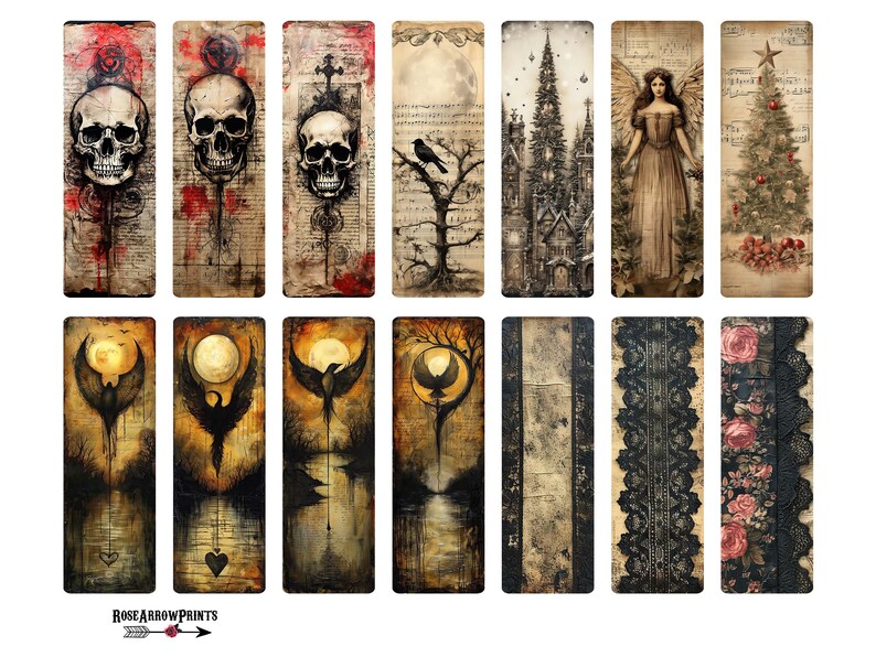 Best Selling Gothic Bookmarks Printable PNG Bundle | Victorian Dark ...