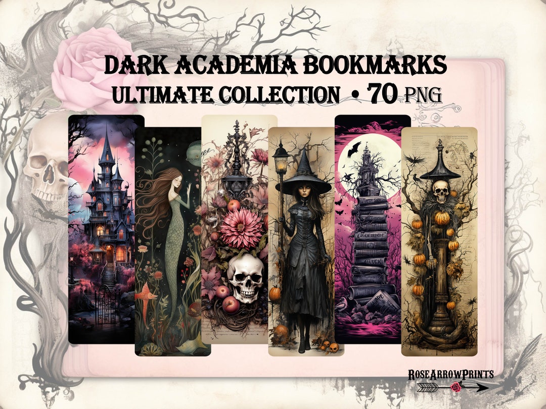 Halloween Dark Academia Bookmarks Printable PNG Bundle | Gothic Spooky ...