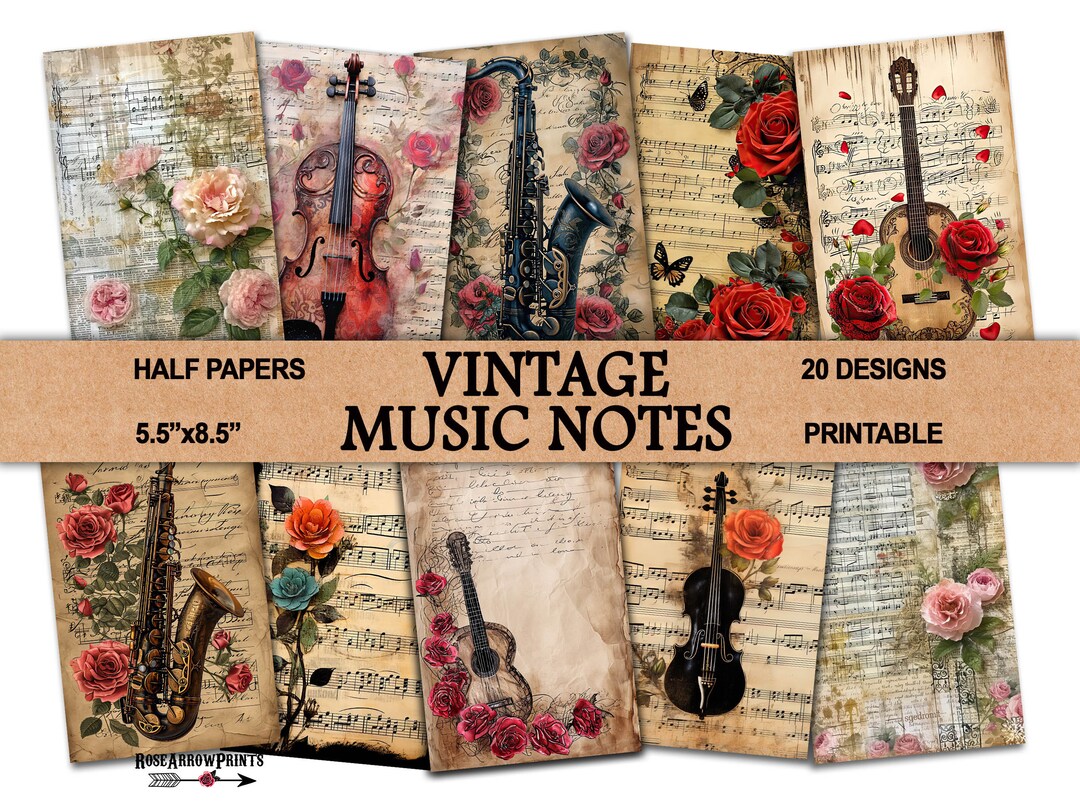 Vintage Victorian Music Notes and Instrumens Junk Journal Printable ...