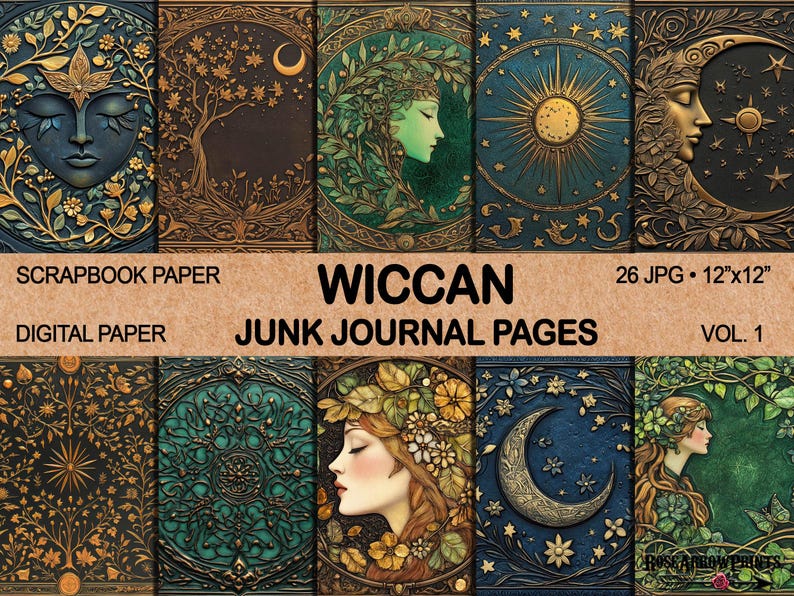 Wicca Junk Journal Printable Pages | Vintage Background Scrapbook ...