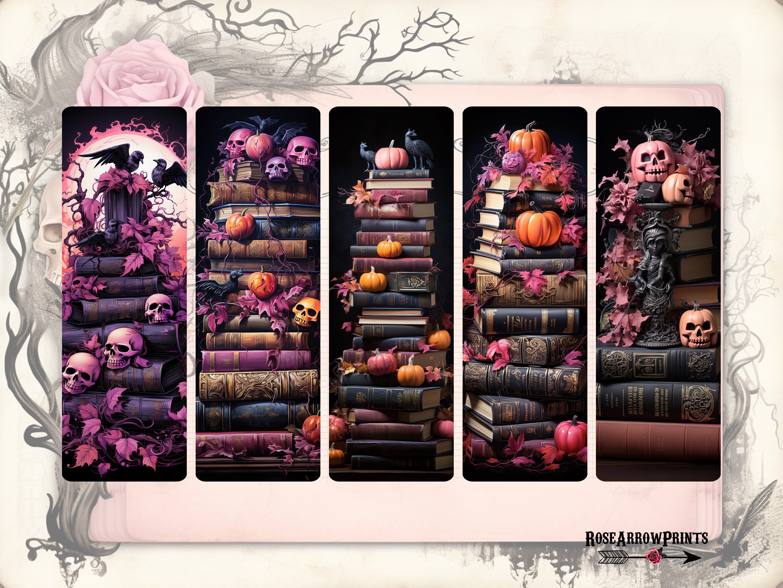Halloween Dark Academia Bookmarks Printable PNG Bundle | Gothic Spooky ...