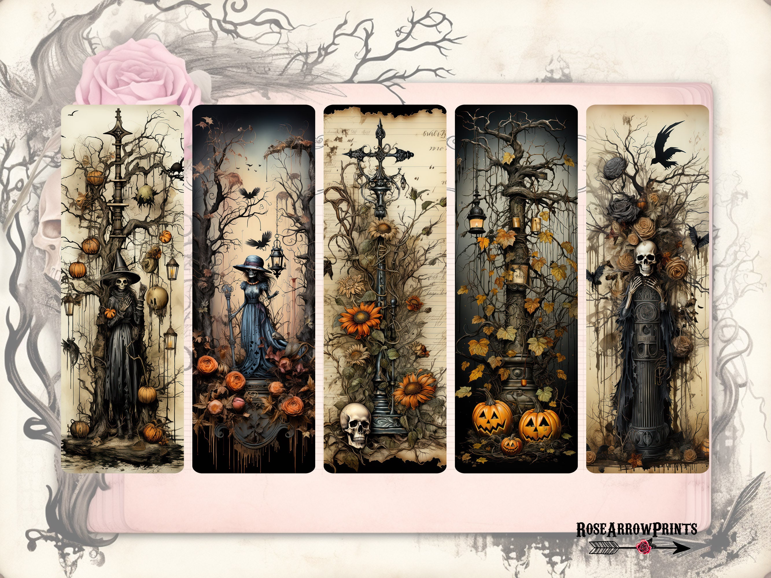 Halloween Dark Academia Bookmarks Printable PNG Bundle | Gothic Spooky ...