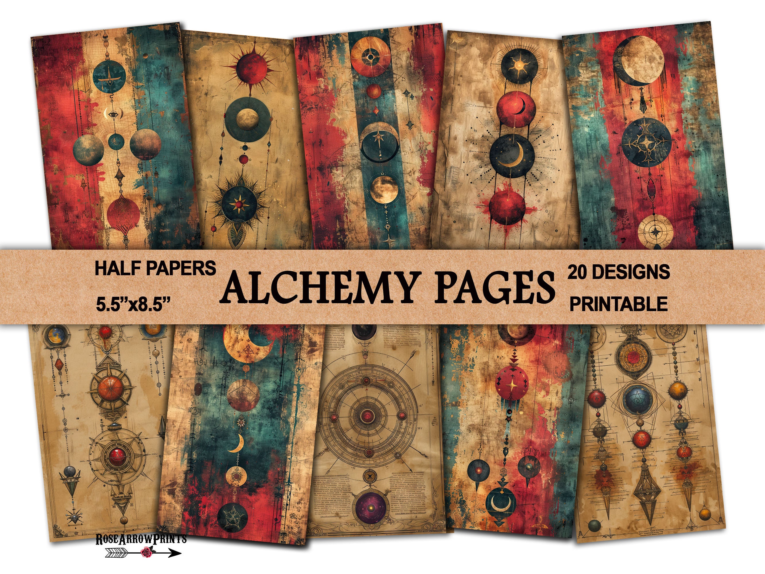 Alchemy Celestial Old Paper Backgrounds Junk Journal Printable Half ...