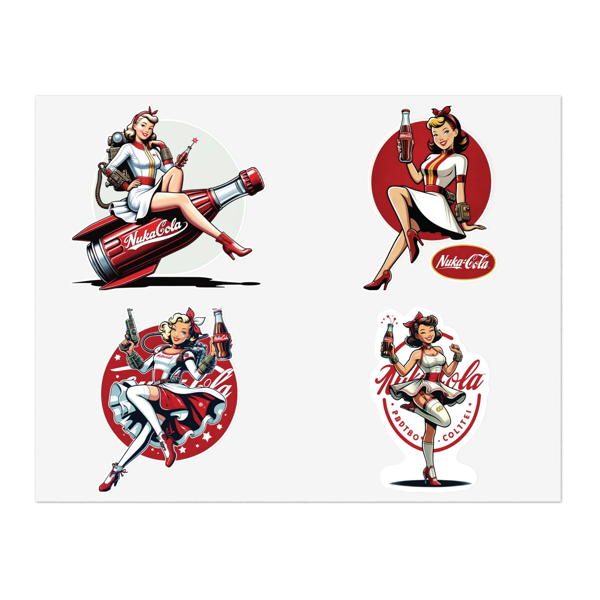 Kiss-cut Fallout Sticker Sheet 4 Unique Nuka Cola Pin-up Girls, Varied ...