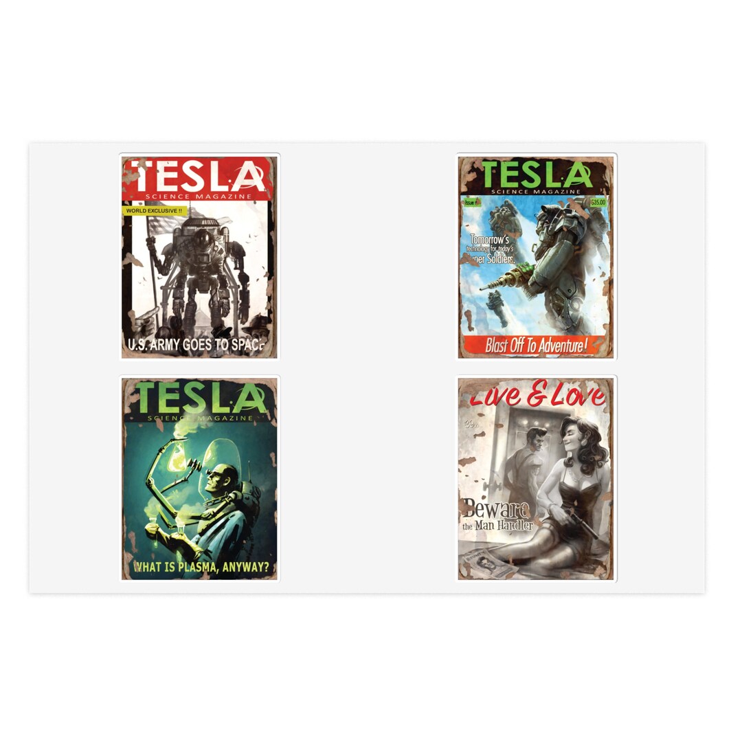 Kiss-cut Fallout Sticker Sheet 4 Iconic Game Magazines, 3 Tesla and 1 ...