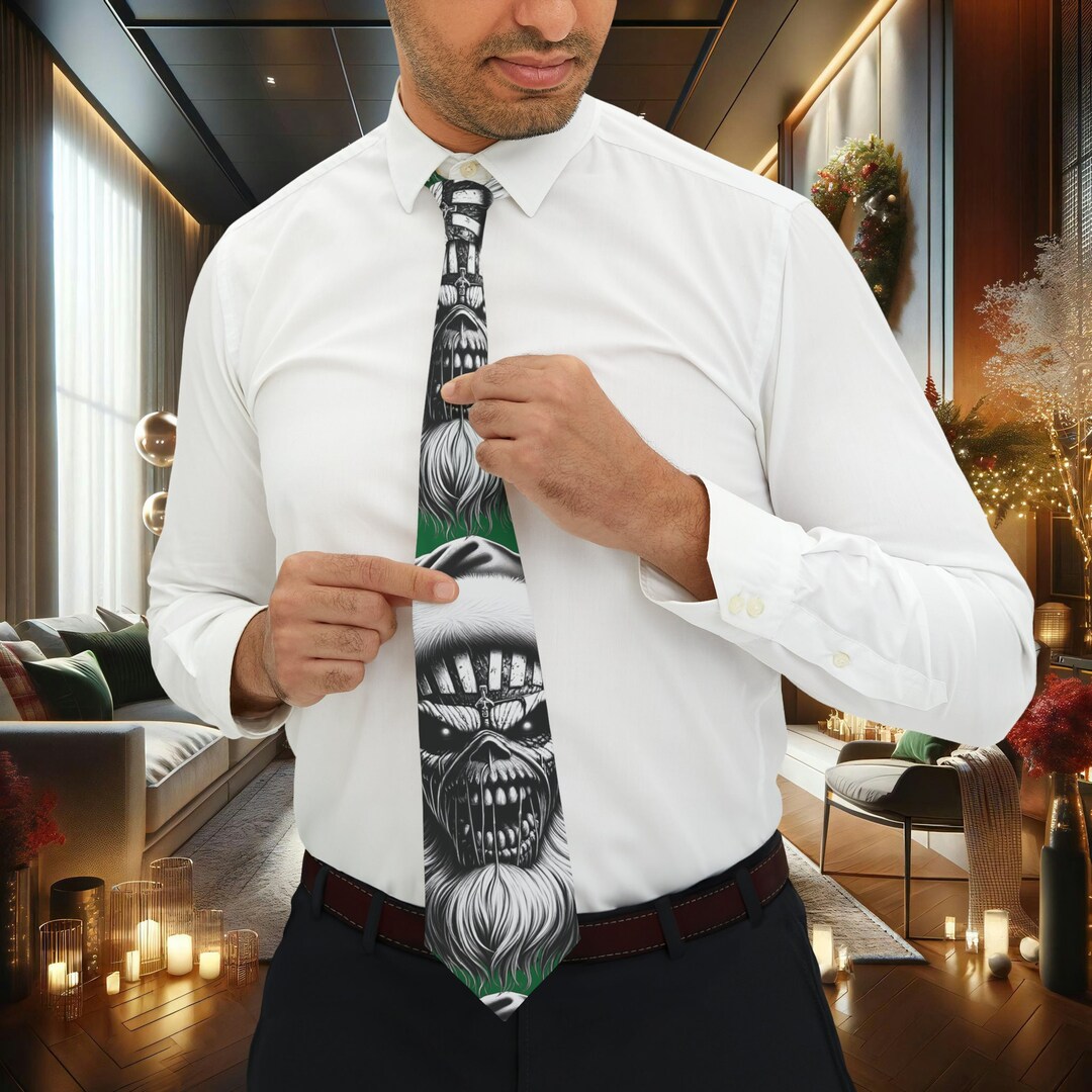 Iron Maiden Skeleton Head Close-up Christmas Necktie Striking Green ...