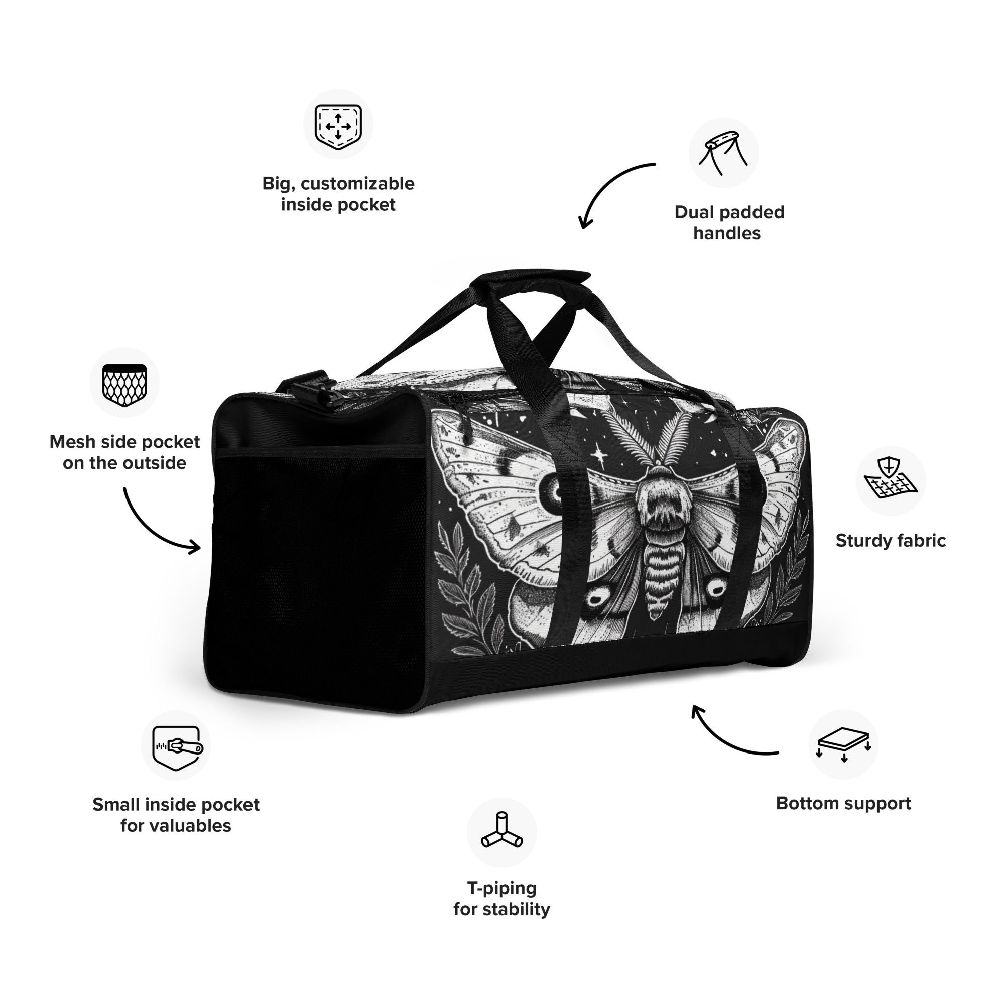 Gym Bag, Travel Bag, Overnight Bag, Gothic Bag, Pretty Bag, Duffle Bag ...
