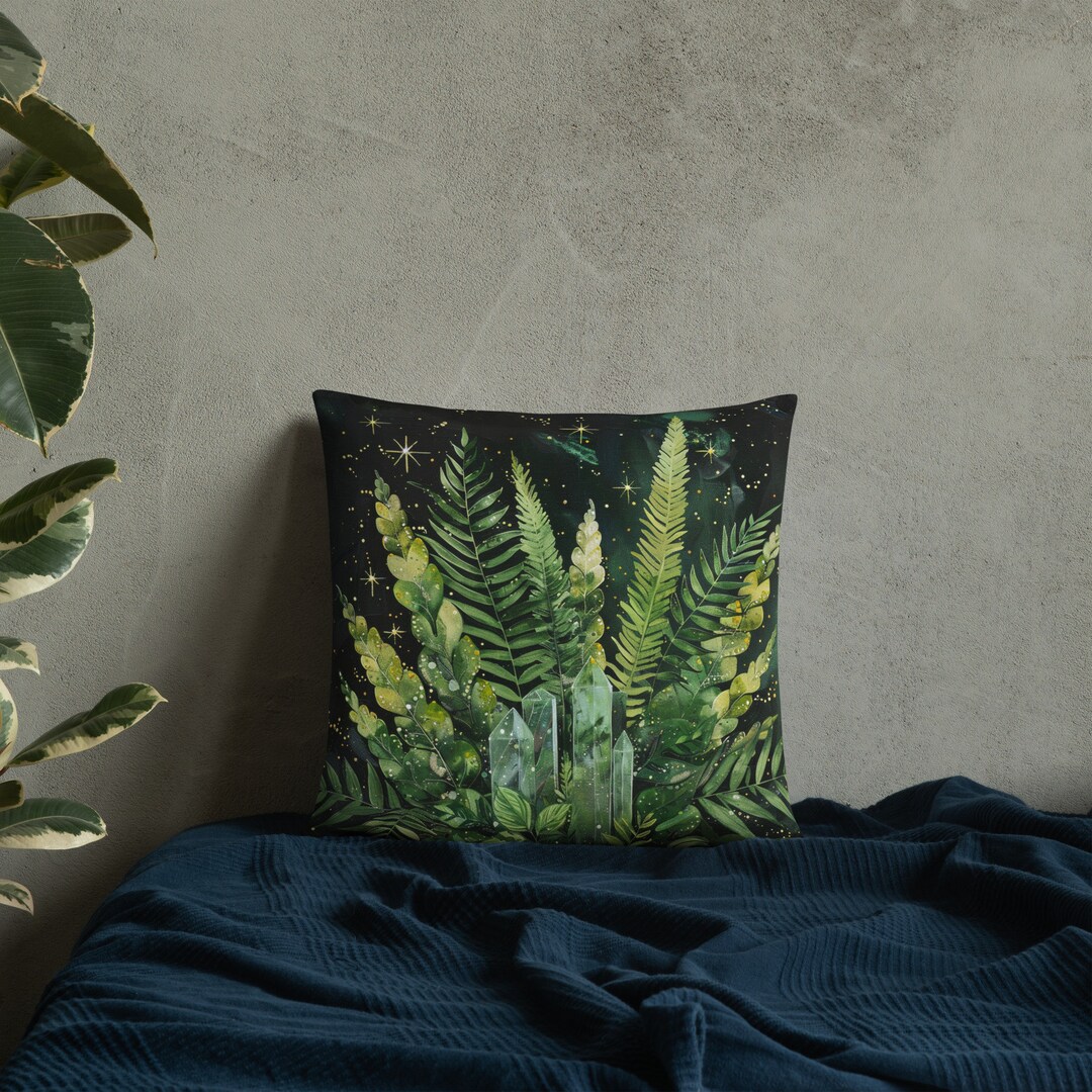 Green Fern Crystal Cushion Cover and Insert, Green Cushion, Botanical ...