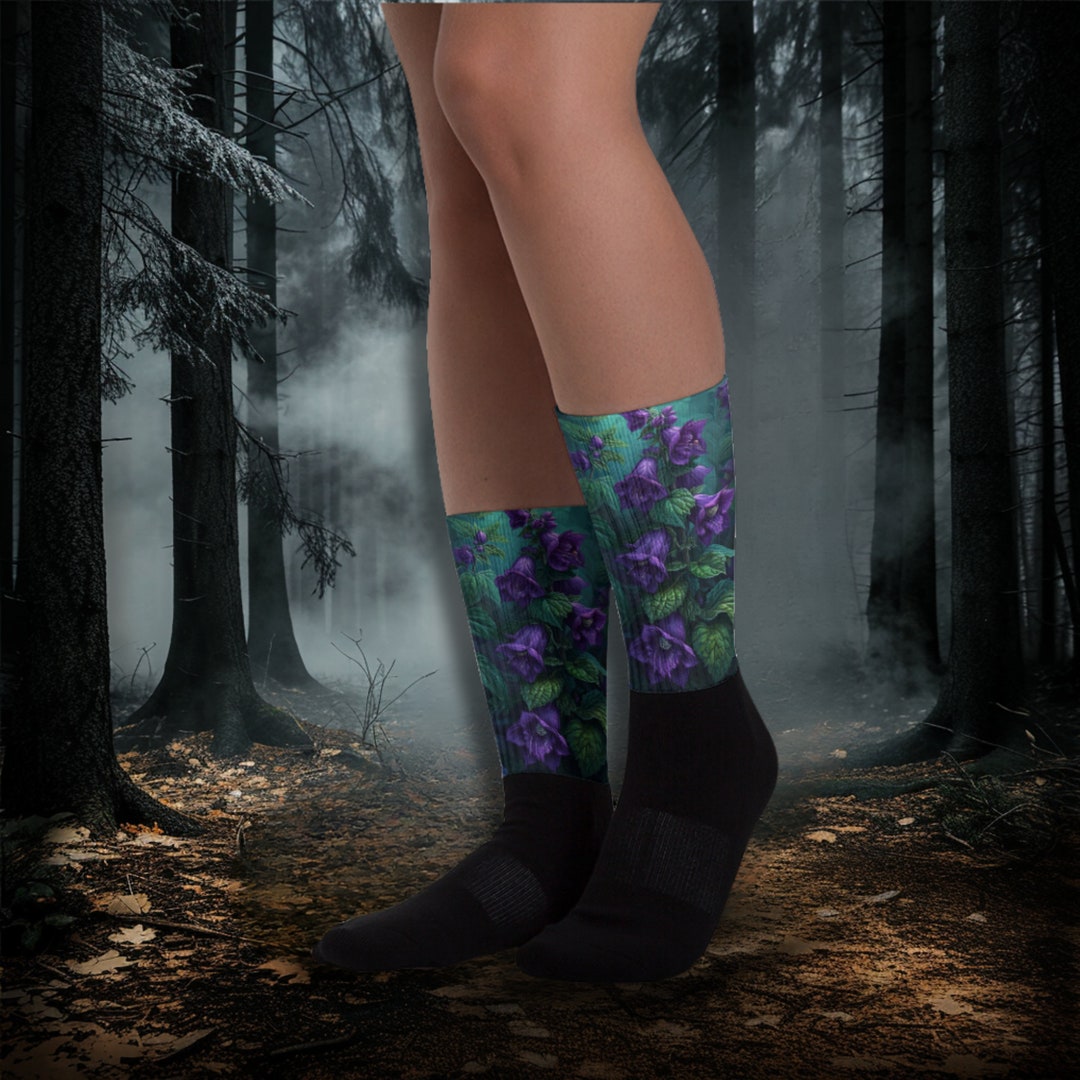 Gothic Socks, Goth Socks, Deadly Nightshade, Botanical Socks, Black ...