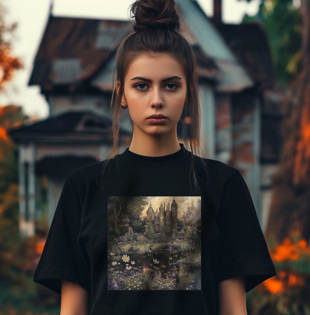 GOTHIC GARDEN TSHIRT - Botanical Tshirt for Women, Black Tshirt Graphic ...