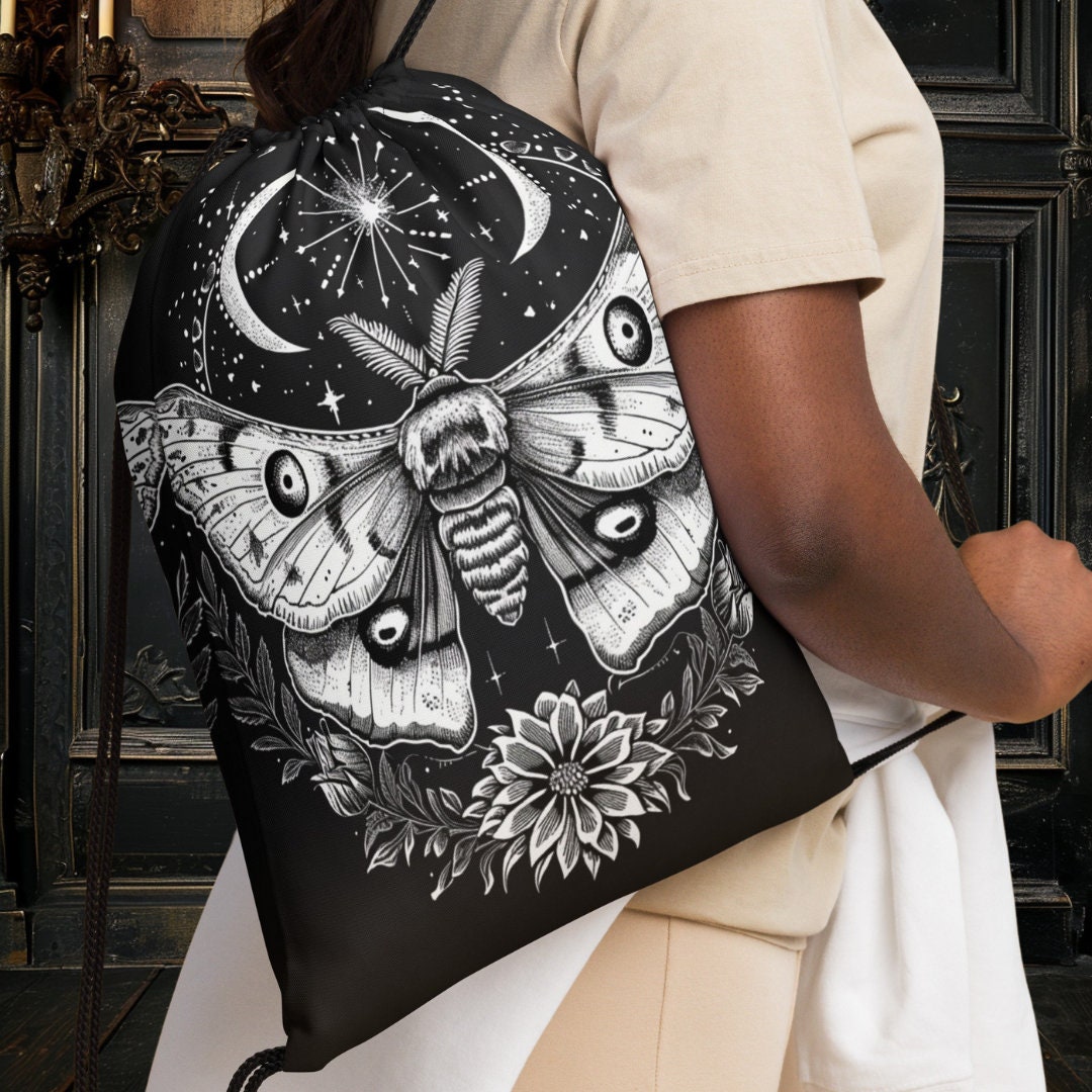Magical Moth Drawstring Bag - Mystical Insect Backpack - Boho Style ...