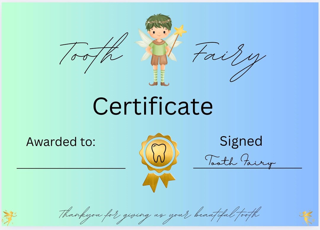 Tooth Fairy Certificate - Etsy