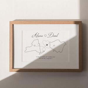 International Love Map Art, Long Distance Relationship Gift for ...