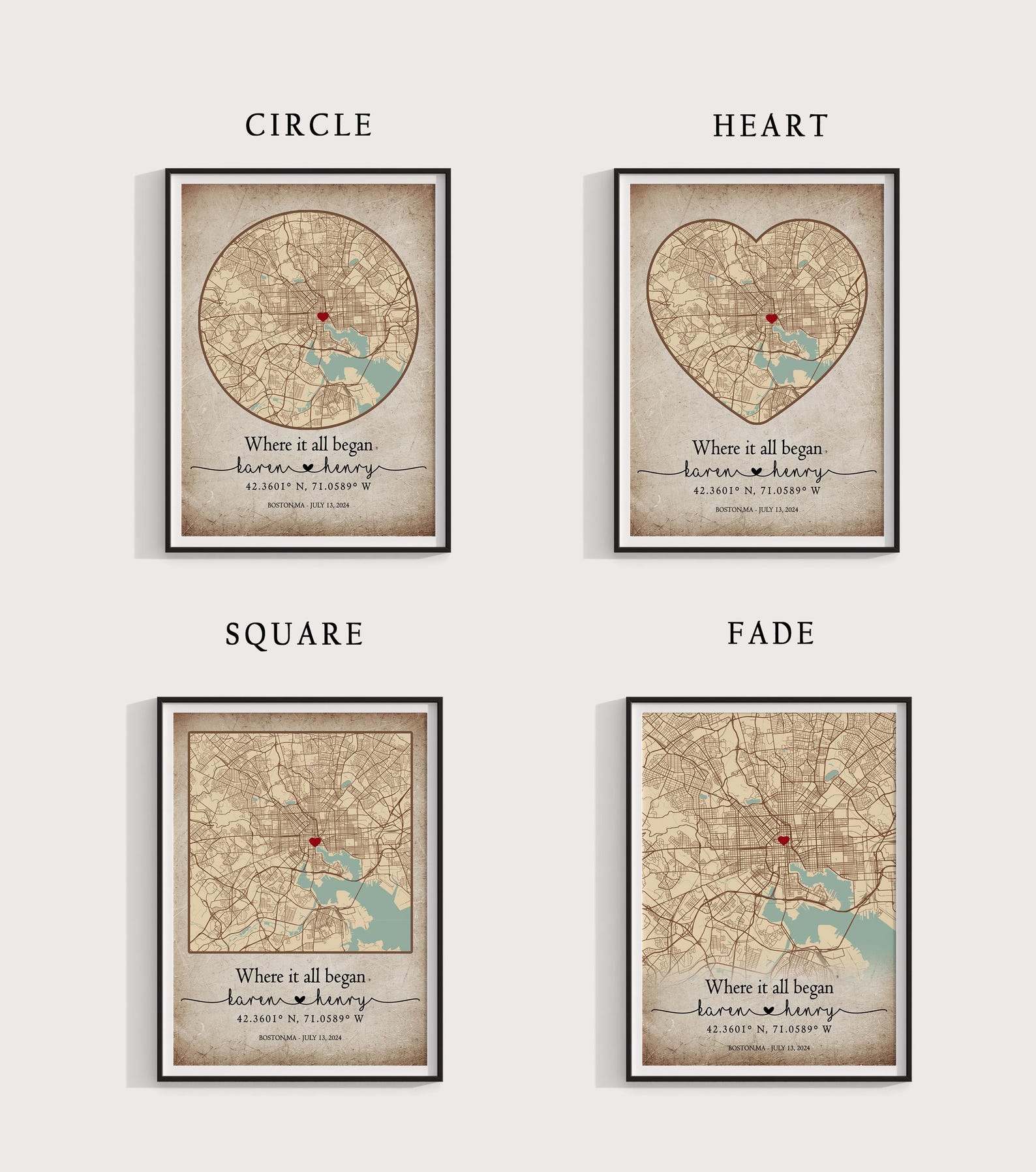 Where We Met Map Where It All Began Couple Map Gift for Her Gift for ...