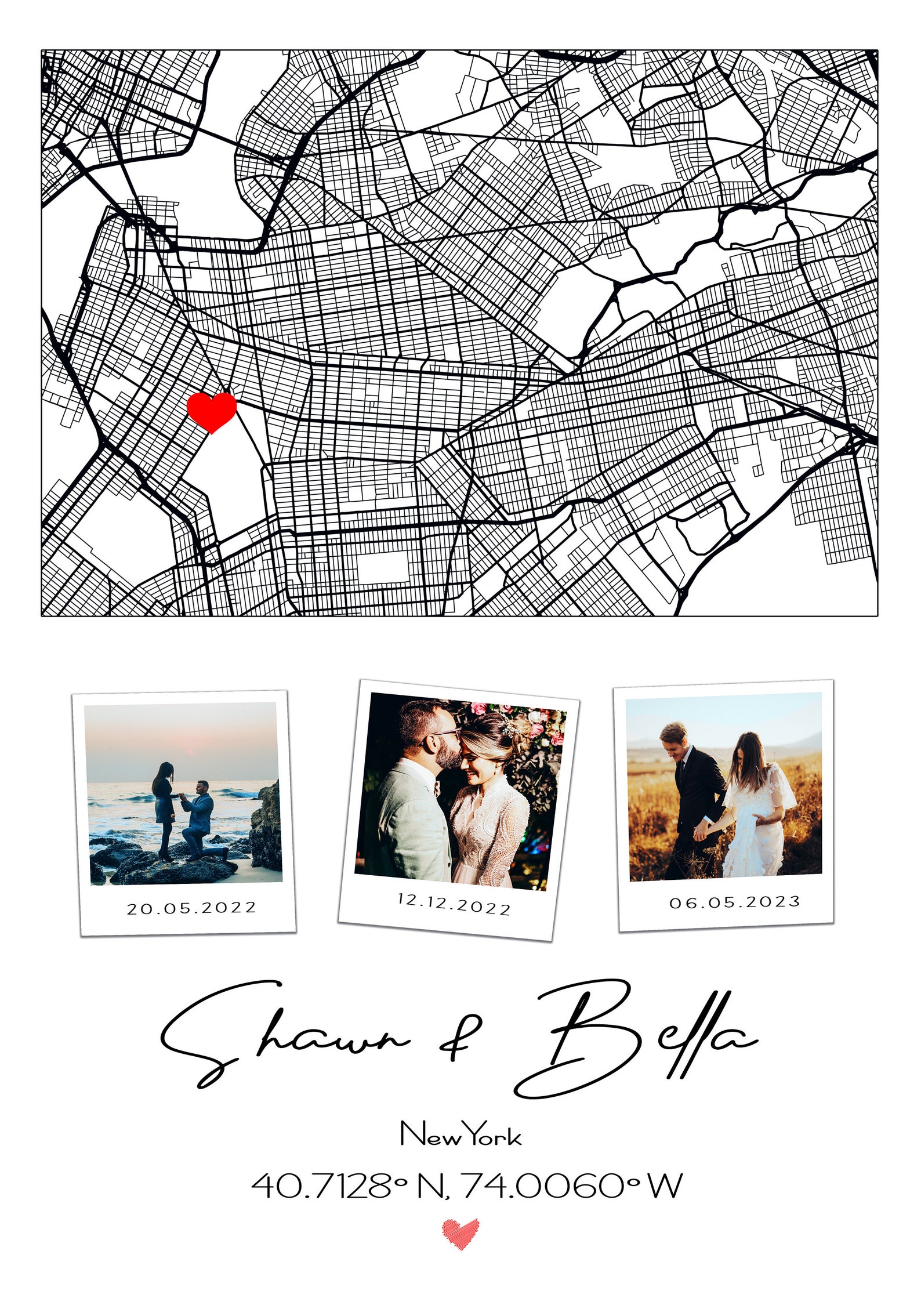 Where We Met Map Where It All Began Couple Map Gift for Her Gift for ...