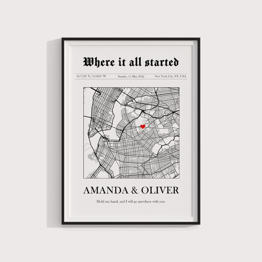 Where We Met Custom Map Art Gift for Him , Where It All Began, Custom ...