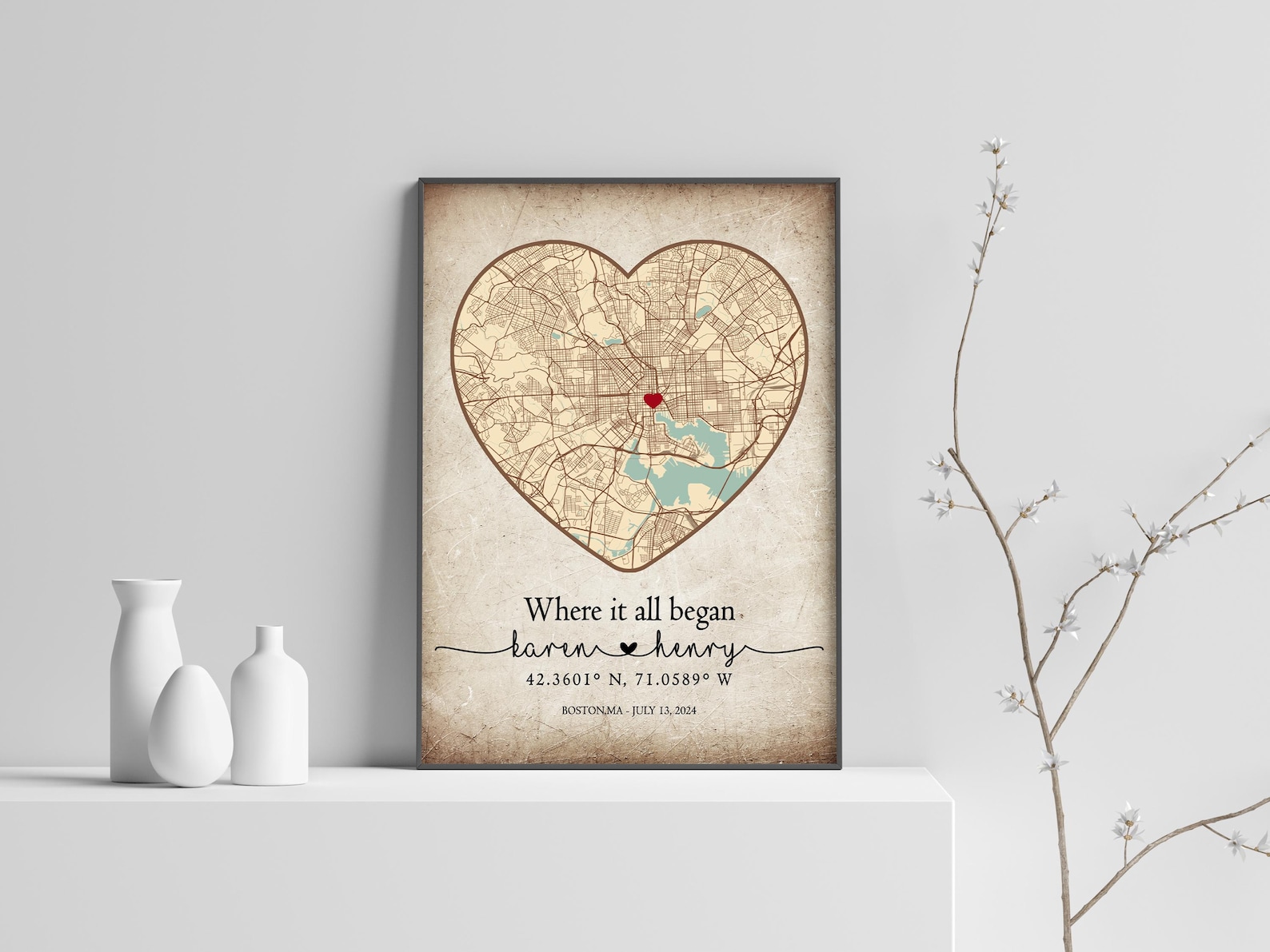 Where We Met Map Where It All Began Couple Map Gift for Her Gift for ...